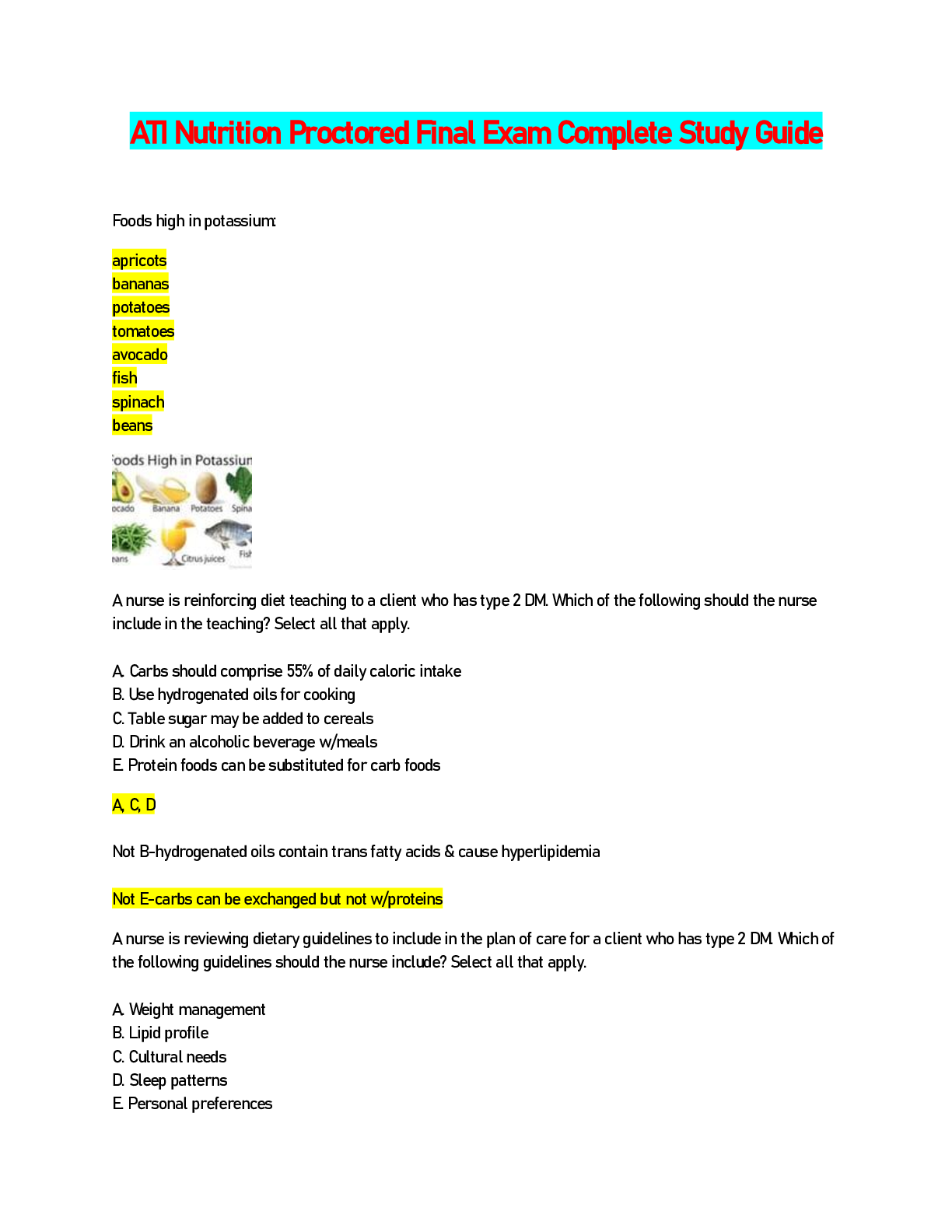 ATI Nutrition Proctored Final Exam Complete Study Guide - Scholarfriends