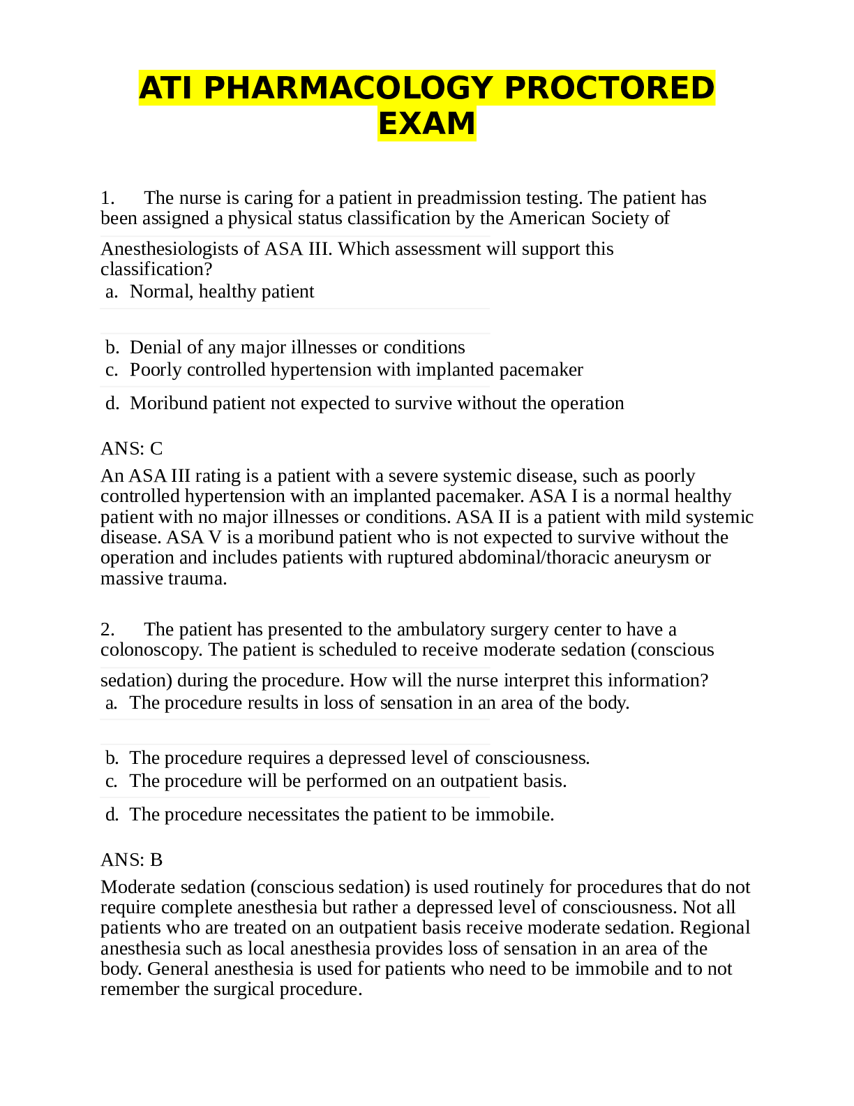 ATI PHARMACOLOGY PROCTORED EXAM - Scholarfriends