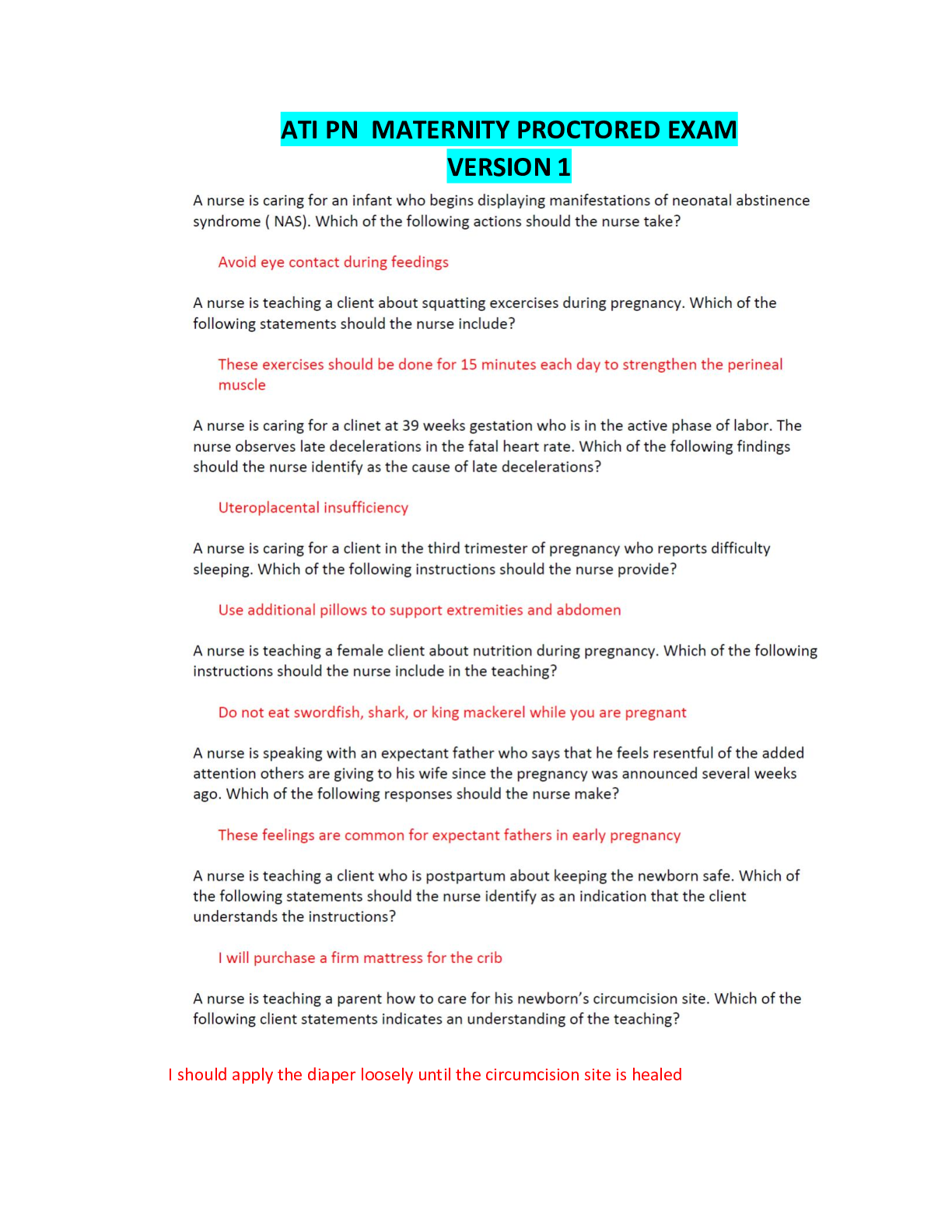 ATI PN Maternity Proctored Exam Version 1 Complete Questions & Answers ...