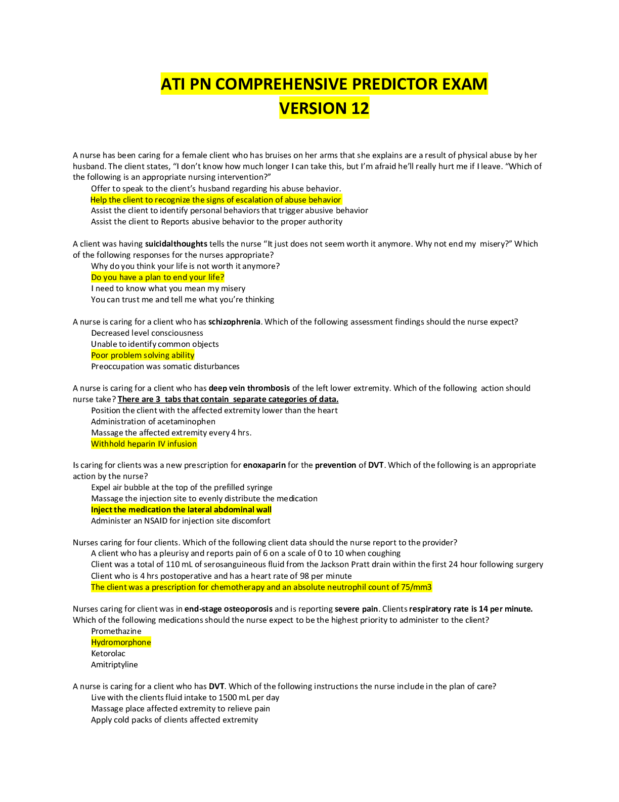 ATI PN Comprehensive Predictor Exam Version 12 Complete Questions ...