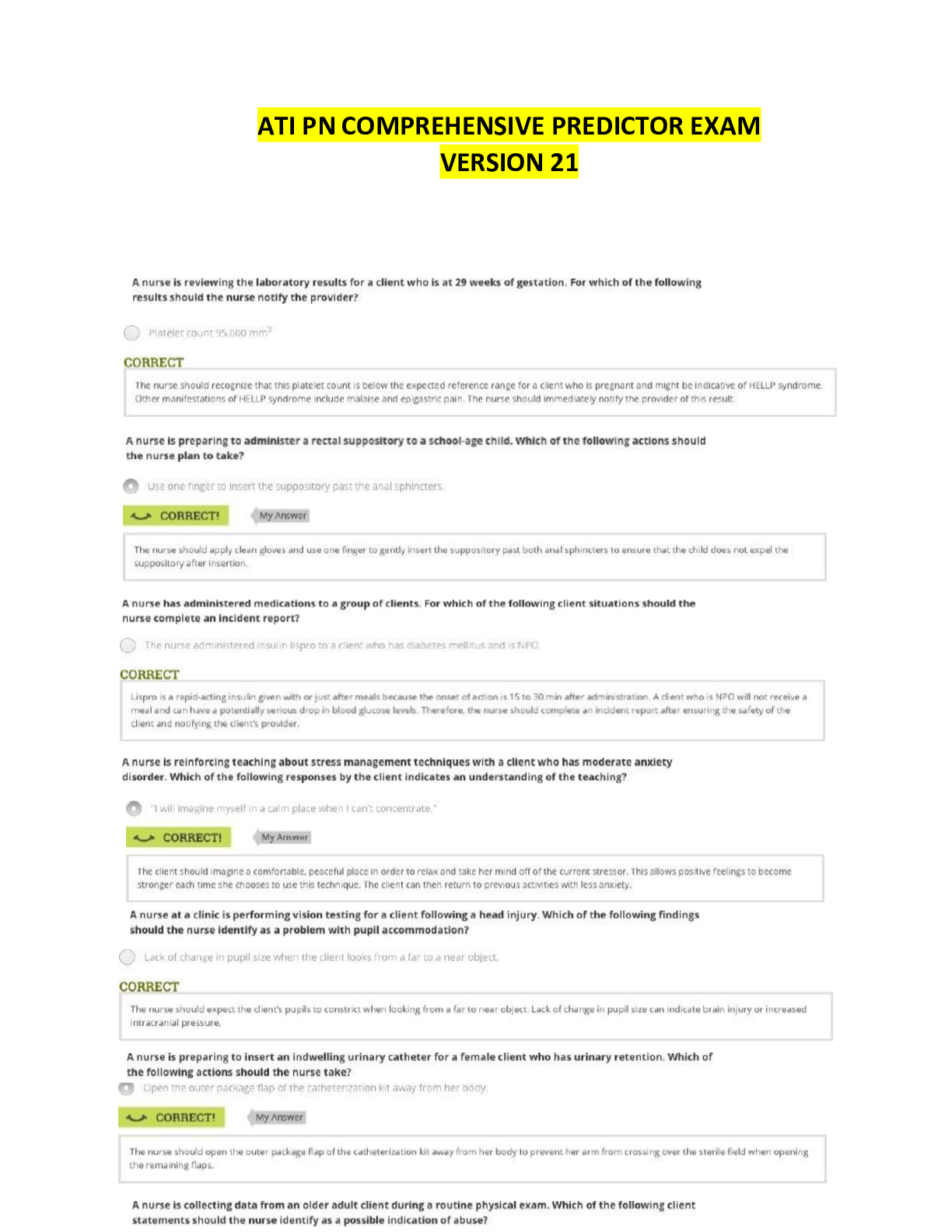 ATI PN Comprehensive Predictor Exam Version 21 Complete Questions ...