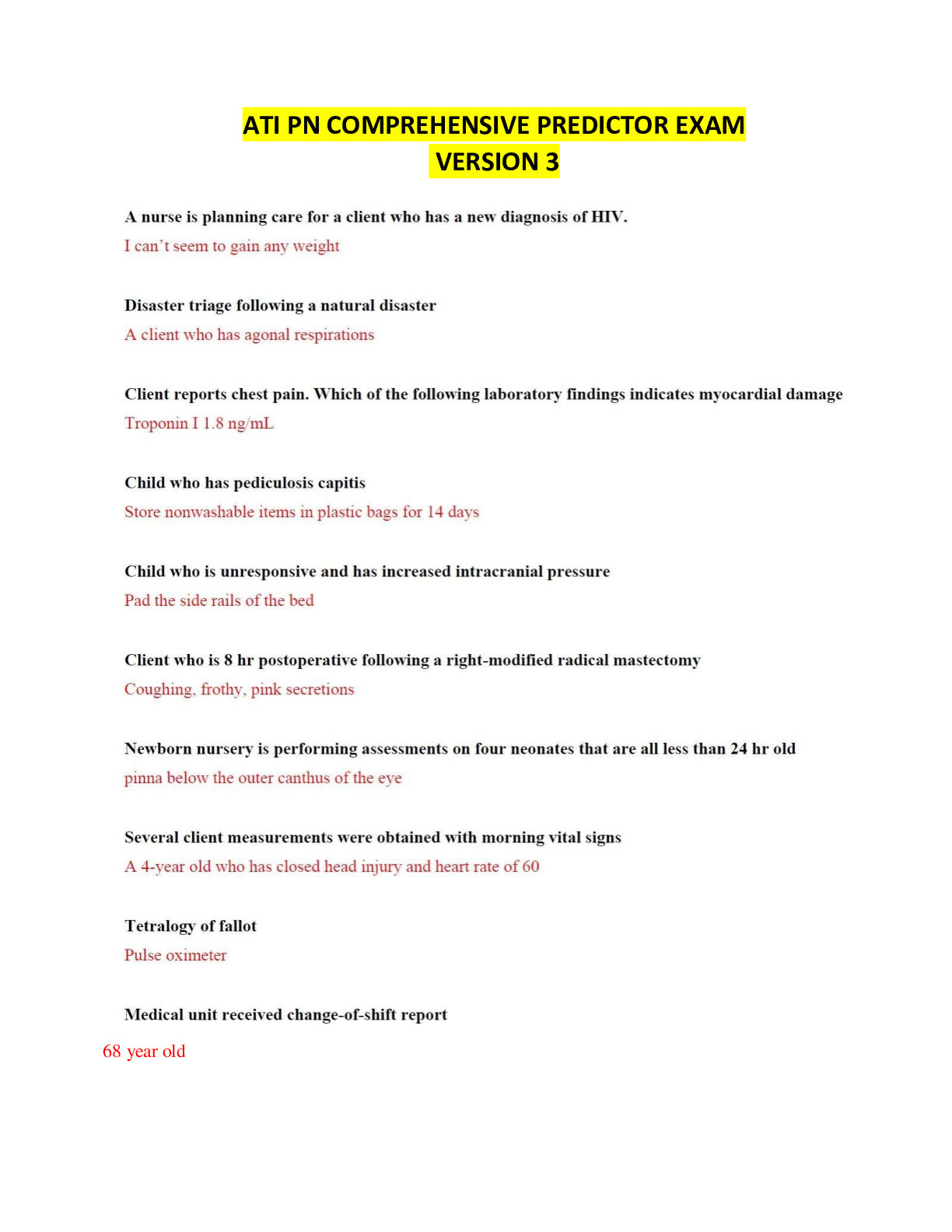 ATI PN Comprehensive Predictor Exam Version 3 Complete Questions ...