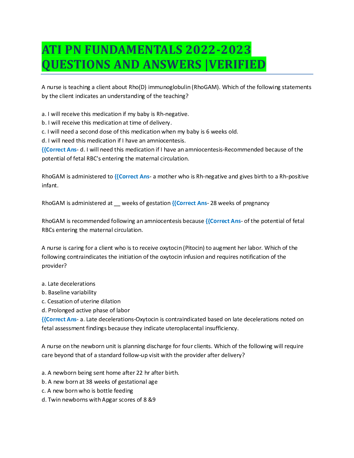 ATI PN FUNDAMENTALS 2022-2023 QUESTIONS AND ANSWERS |VERIFIED ...