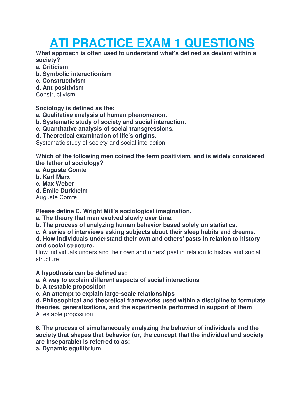 ATI PRACTICE EXAM 1 QUESTIONS AND ANSWERS COMPLETE GUIDE SOLUTION TO ...