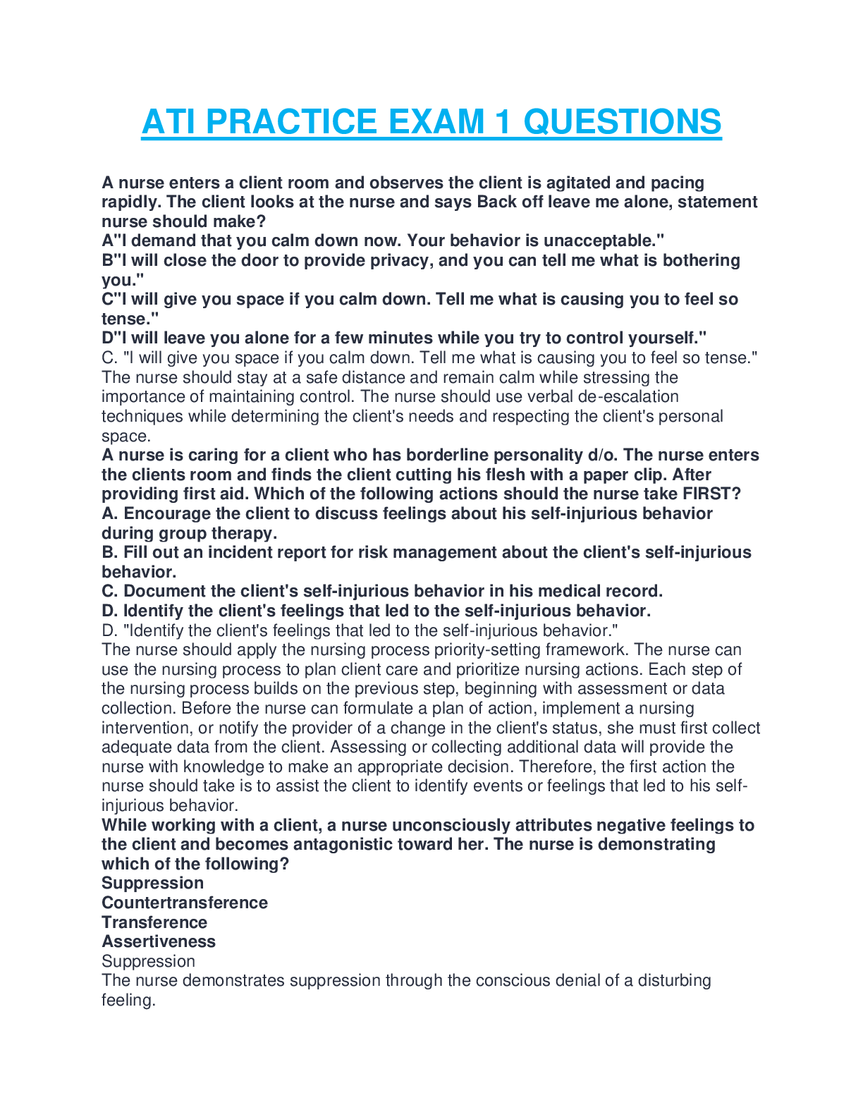 ATI PRACTICE EXAM 1 QUESTIONS AND ANSWERS COMPLETE GUIDE SOLUTION TO ...