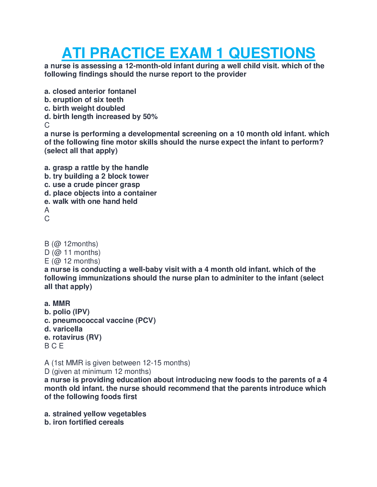 ATI PRACTICE EXAM 1 QUESTIONS AND ANSWERS COMPLETE GUIDE SOLUTION TO ...