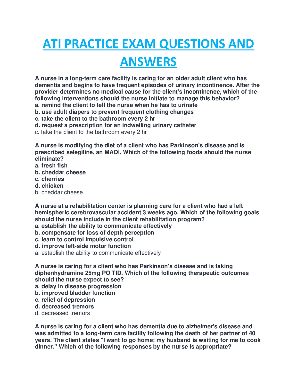 ATI PRACTICE EXAM QUESTIONS AND ANSWERS 2022/2023 SPRING SERIES|RATED ...