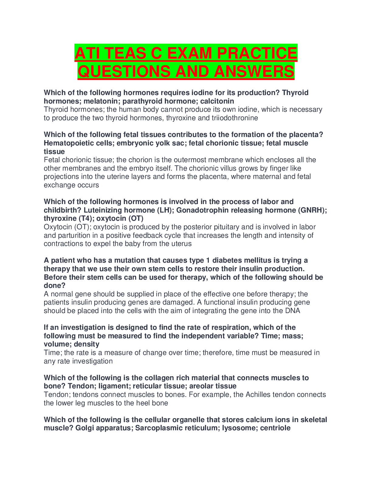 ATI MED SURG EXAM PRACTICE QUESTIONS WITH ANSWERS - Scholarfriends