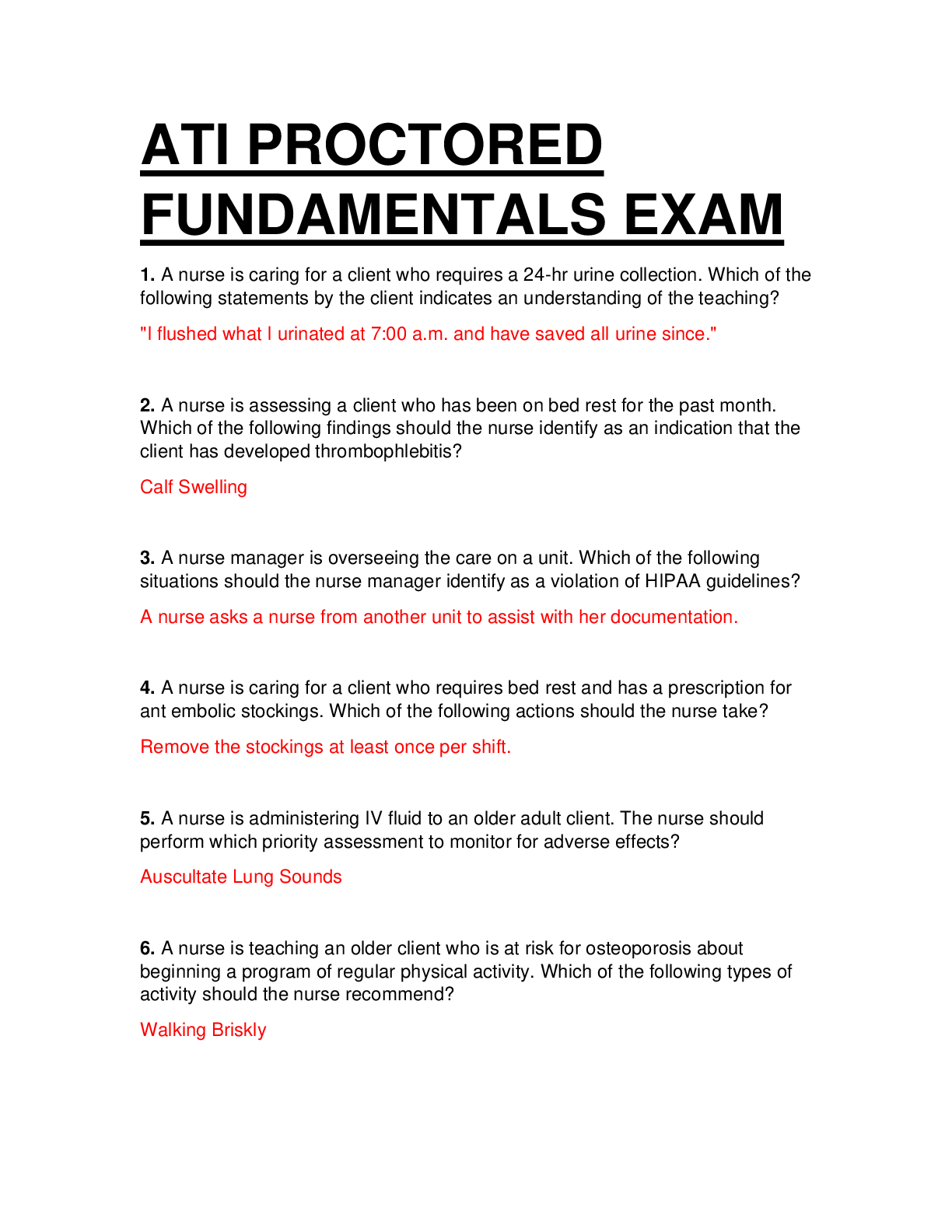ATI PROCTORED FUNDAMENTALS EXAM. QUESTIONS AND ANSWERS ...
