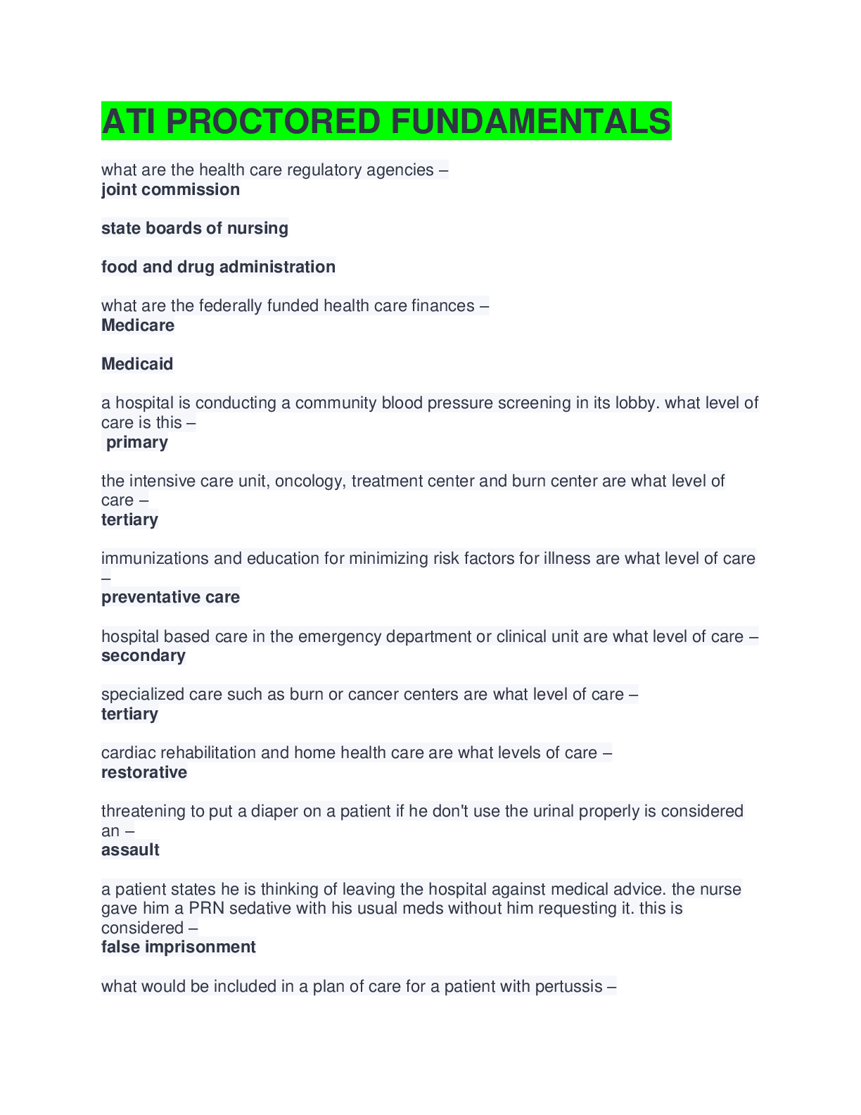 ATI PROCTORED FUNDAMENTALS QUESTIONS AND ANSWERS( COMPLETE TOP SOLUTION ...