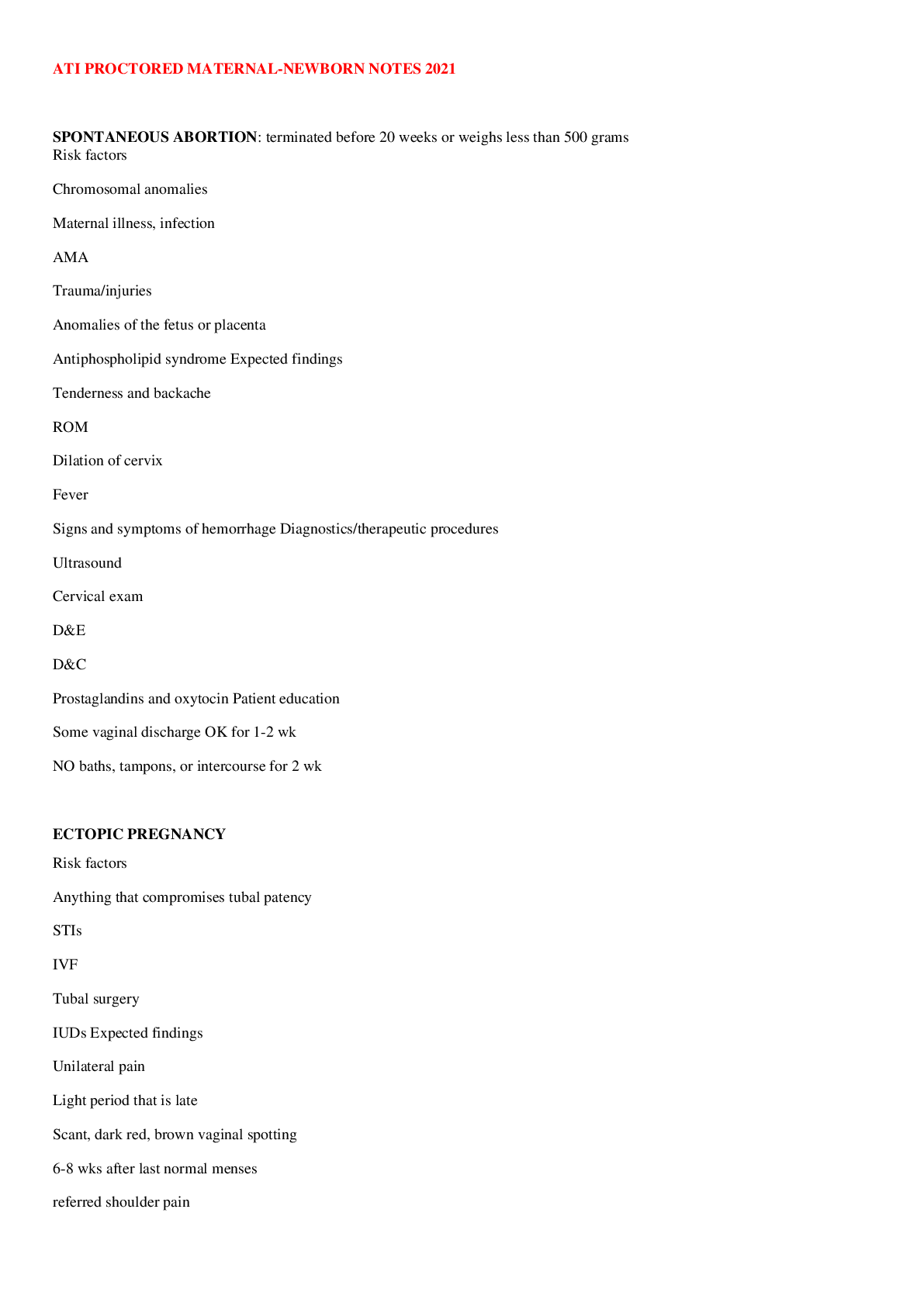 ATI PROCTORED MATERNAL­NEWBORN NOTES 2021 - Scholarfriends