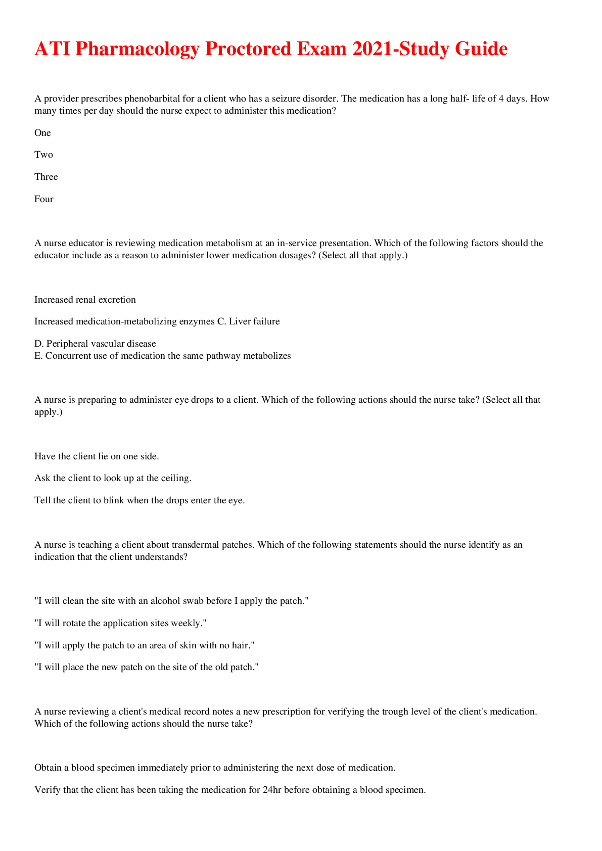 ATI Pharmacology Proctored Exam 2021-Study Guide – Scholarfriends ...