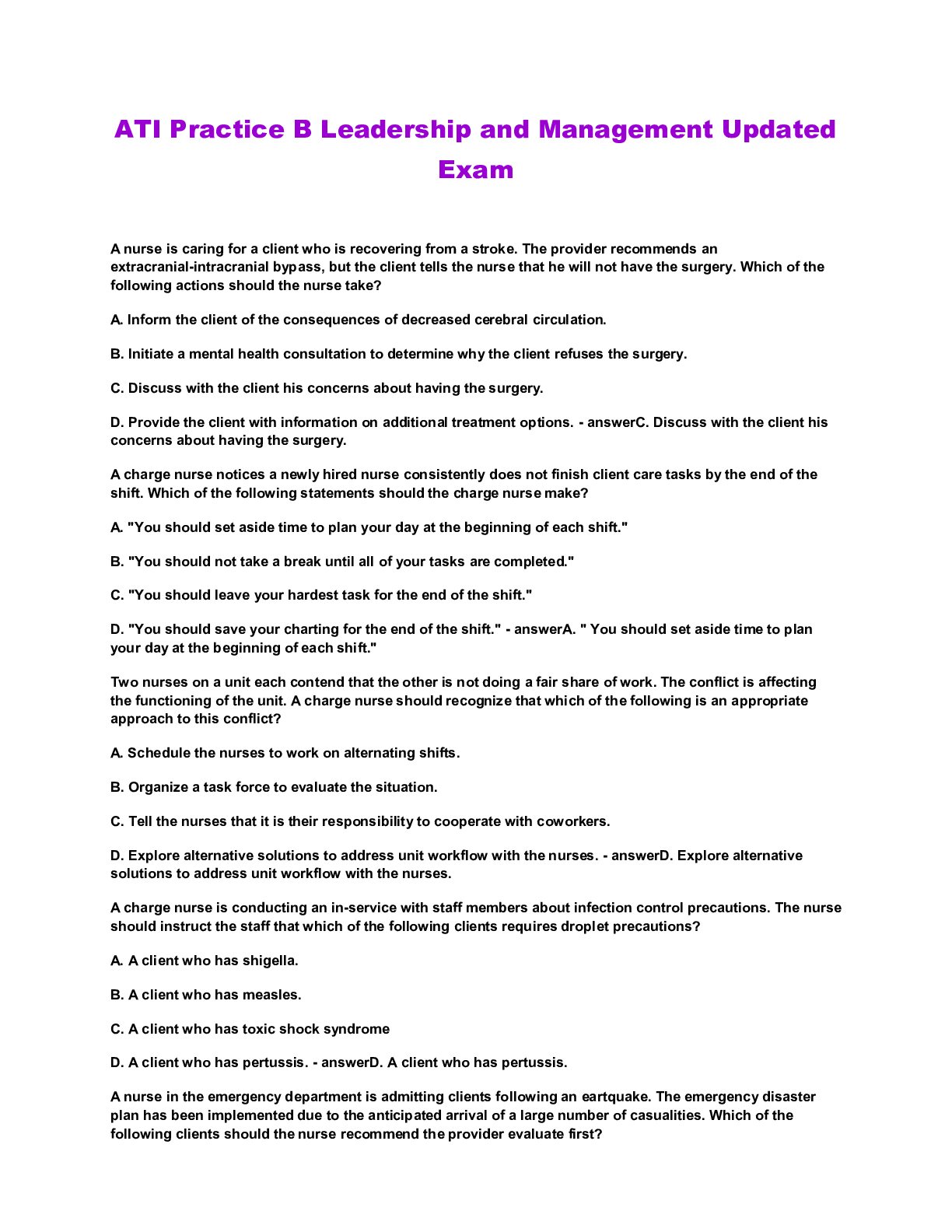 ATI Practice B Leadership and Management Updated Exam – Scholarfriends ...