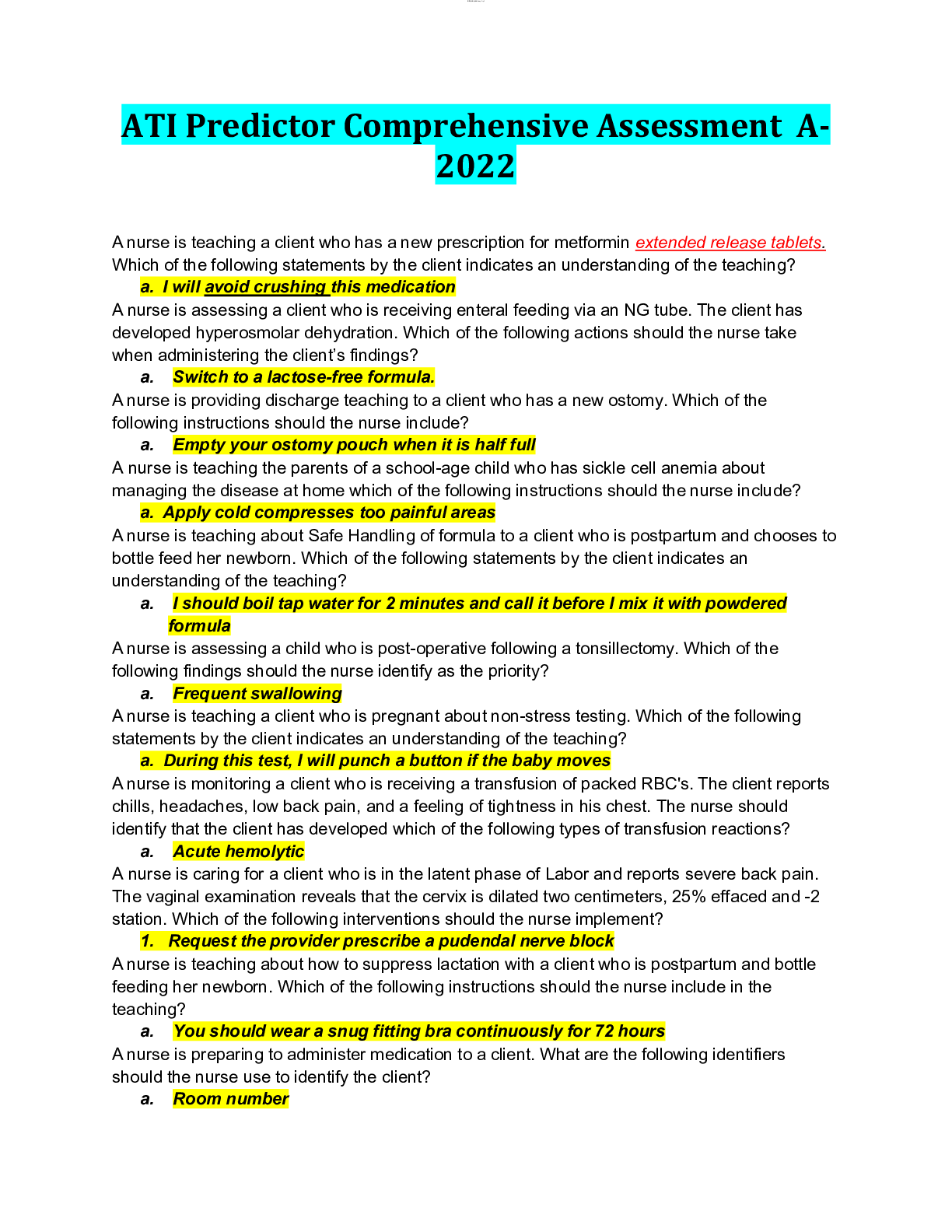 ATI Predictor Comprehensive Assessment A-2022 – Scholarfriends ...