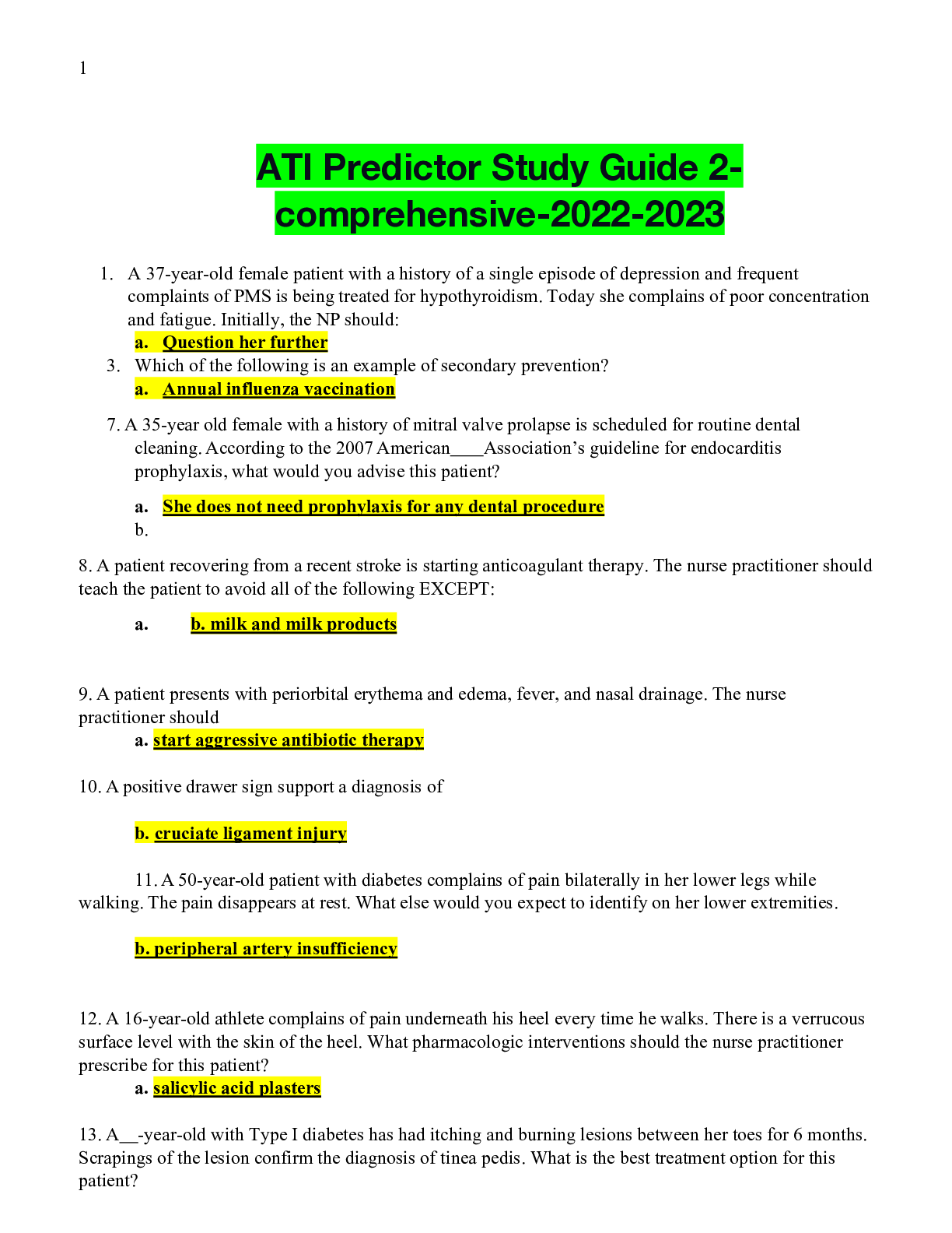 ATI Predictor Study Guide 2-comprehensive-2022-2023 - Scholarfriends