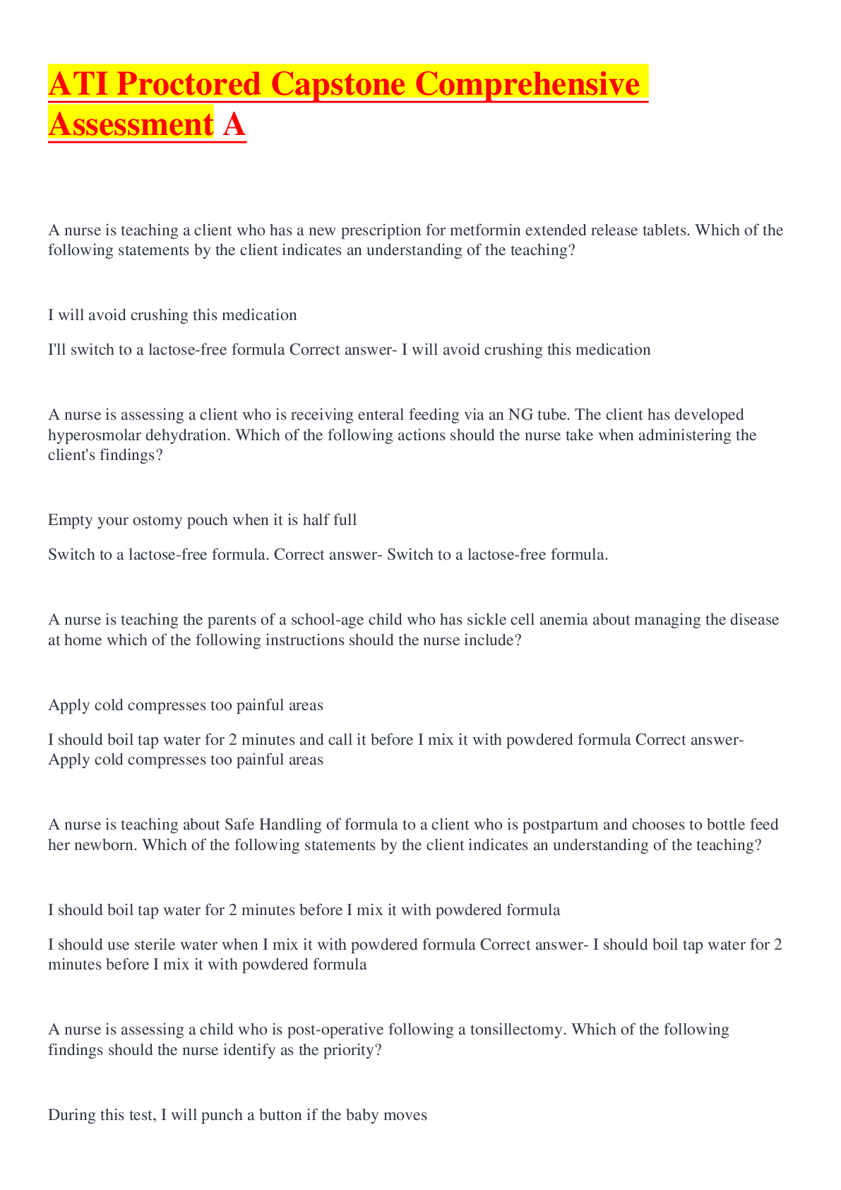 ATI Proctored Capstone Comprehensive Assessment A - Scholarfriends