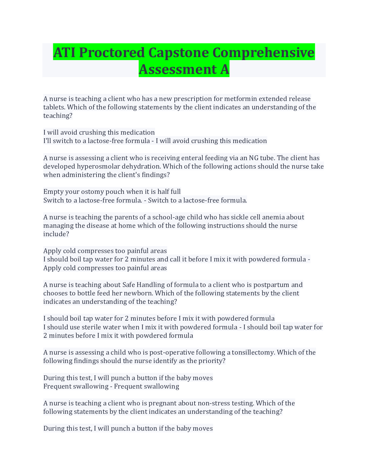 ATI Proctored Capstone Comprehensive Assessment A - Scholarfriends