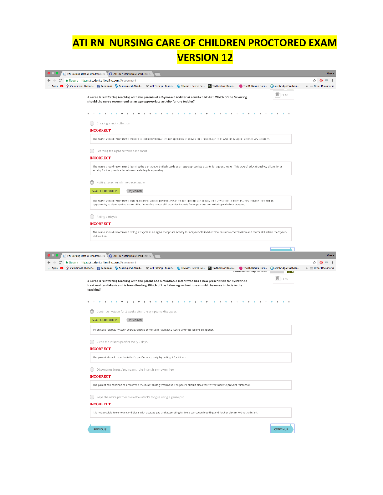 ATI RN Nursing Care Of Children Proctored Exam Version 12 Complete ...