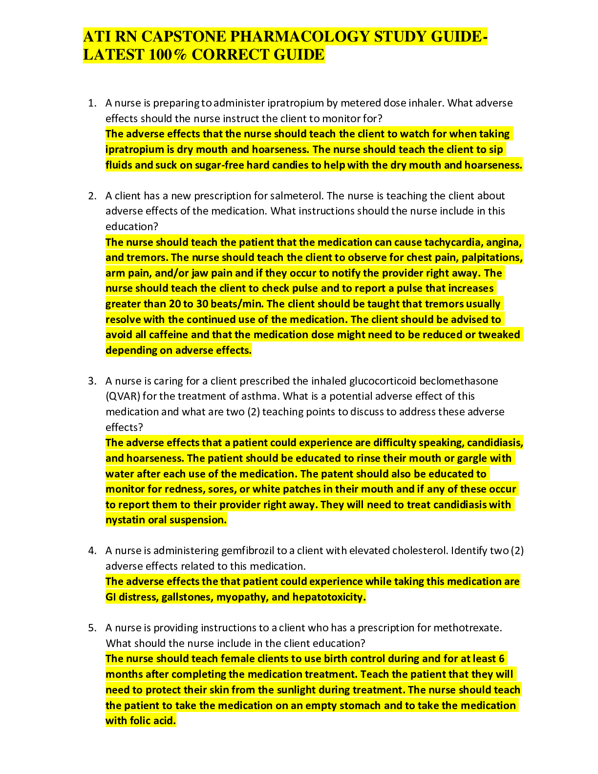 ATI RN CAPSTONE PHARMACOLOGY STUDY GUIDELATEST 100% CORRECT GUIDE ...