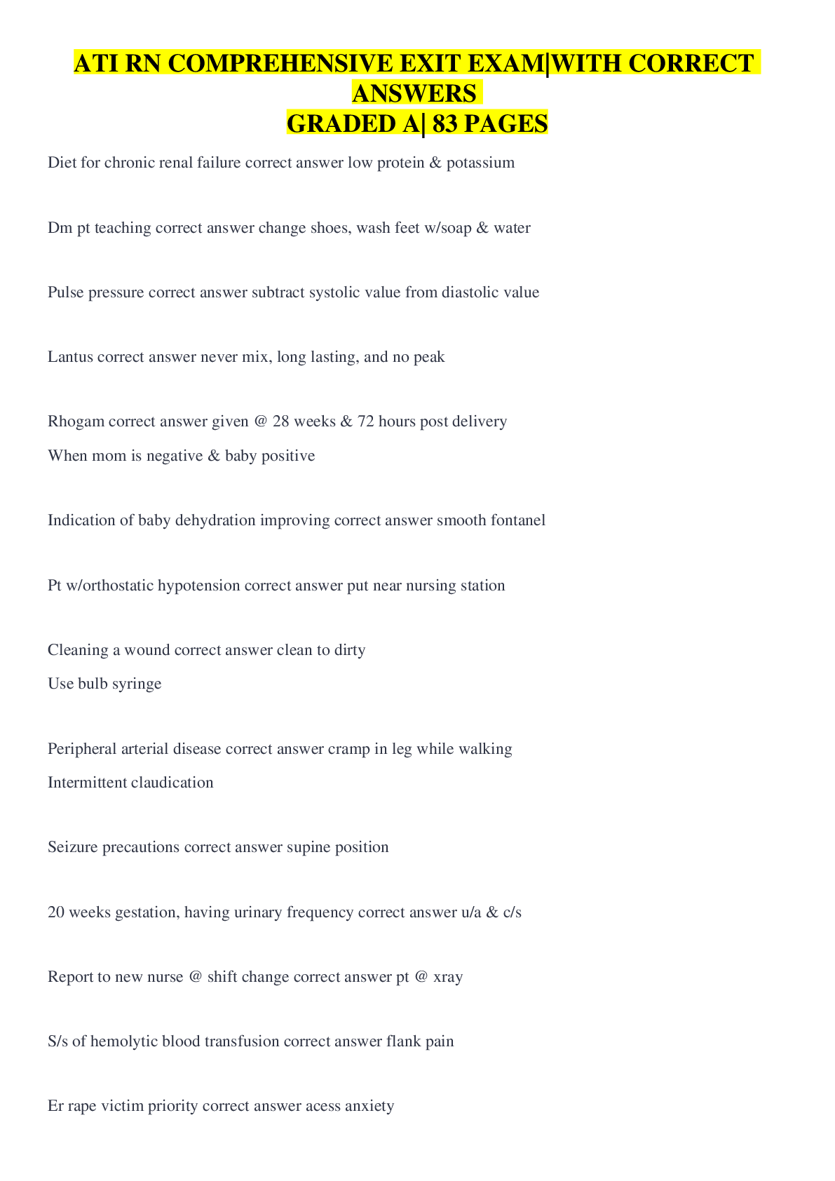 ATI RN COMPREHENSIVE EXIT EXAM TEST BANK. - Scholarfriends