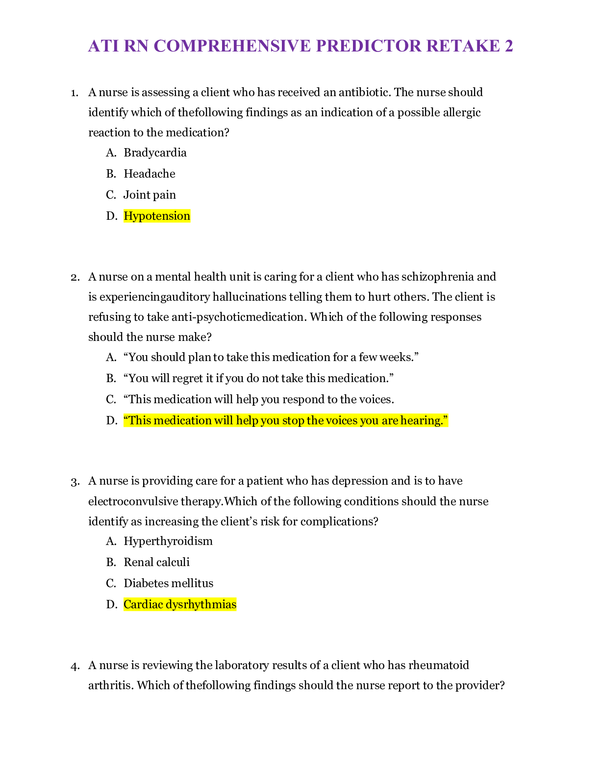 ATI RN COMPREHENSIVE PREDICTOR RETAKE 2 - Scholarfriends