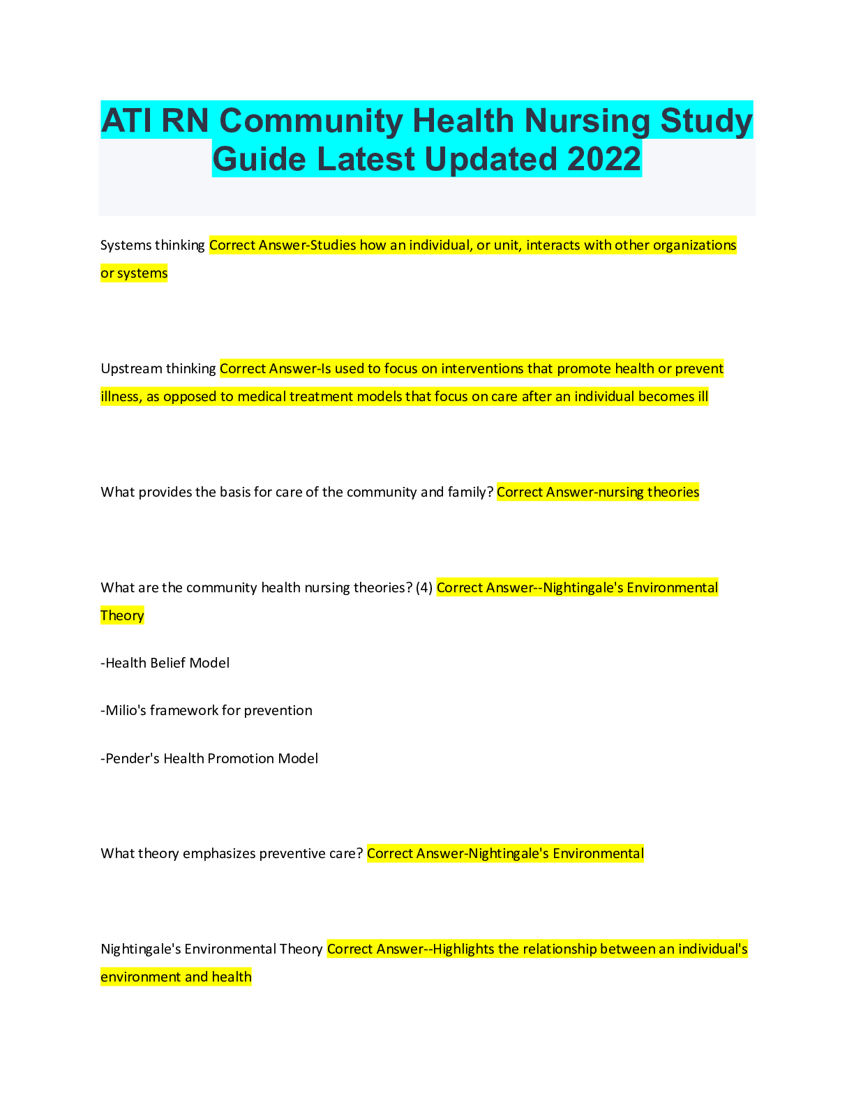 ATI RN Community Health Nursing Study Guide Latest Updated 2022 ...