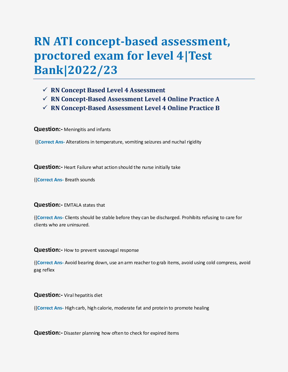 RN ATI concept-based assessment, proctored exam for level 4|Test Bank ...