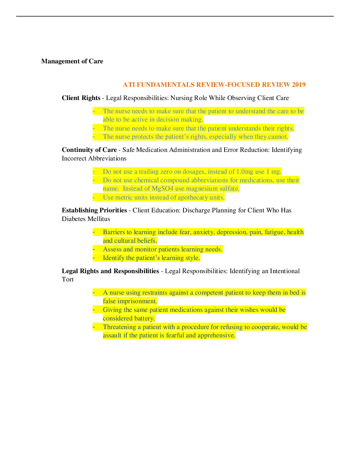 ATI RN FUNDAMENTALS 2019 FOCUSED REVIEW - Scholarfriends