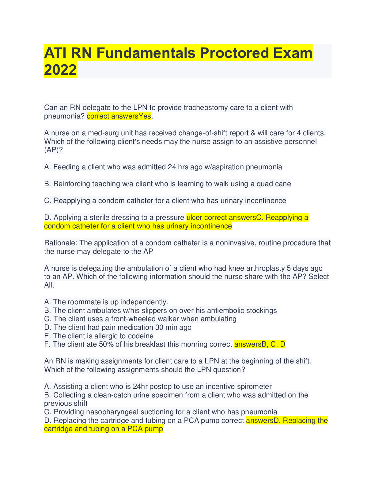 ATI RN Fundamentals Proctored Exam 2022 - Scholarfriends