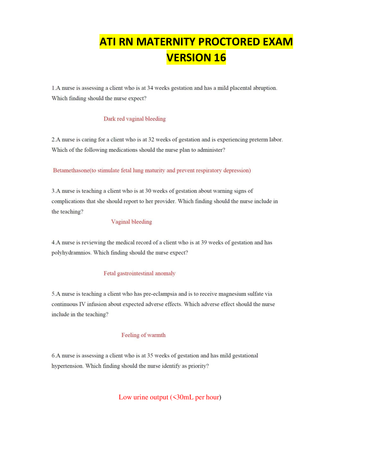 ATI RN Maternity Proctored Exam Version 16 Complete Questions & Answers ...