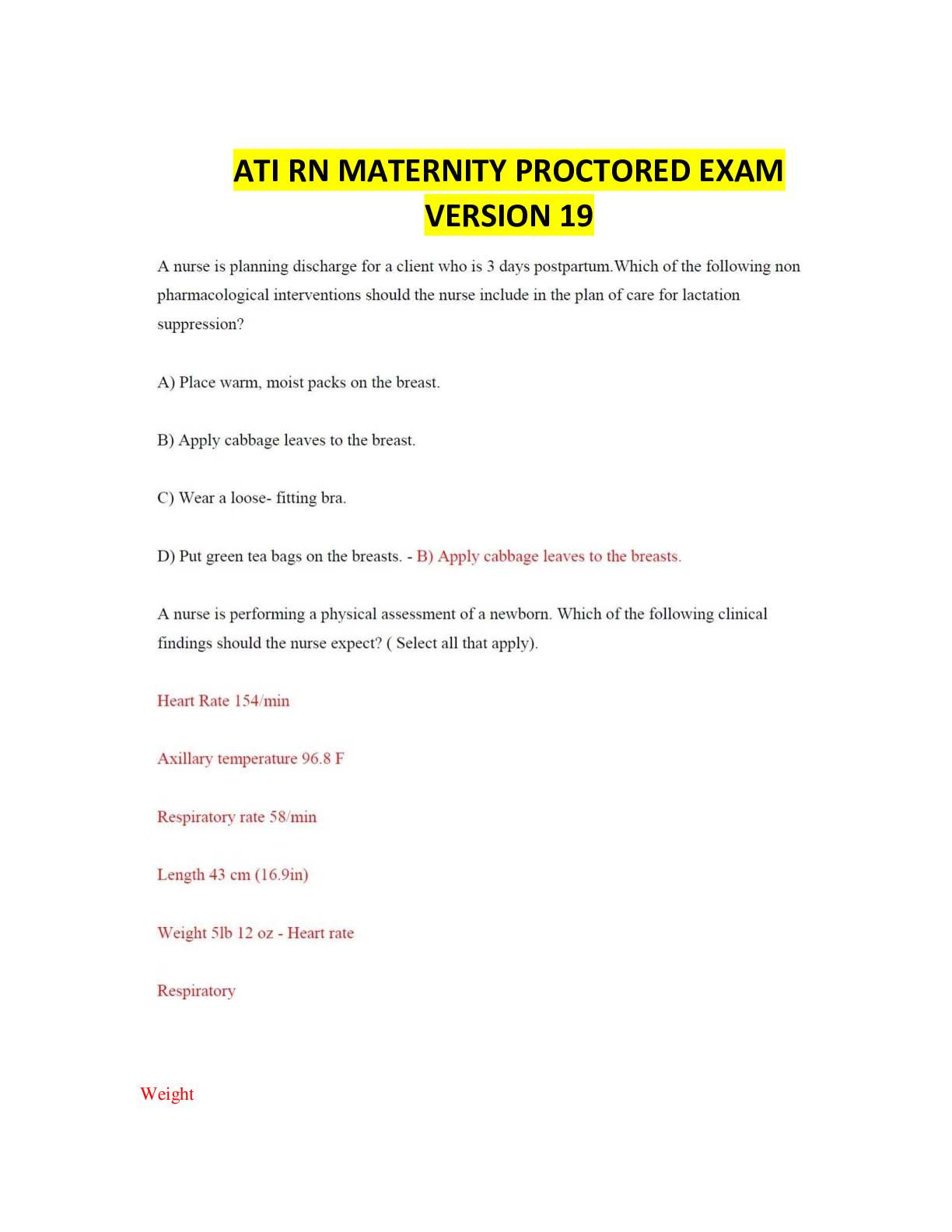 ATI RN Maternity Proctored Exam Version 19 Complete Questions & Answers ...