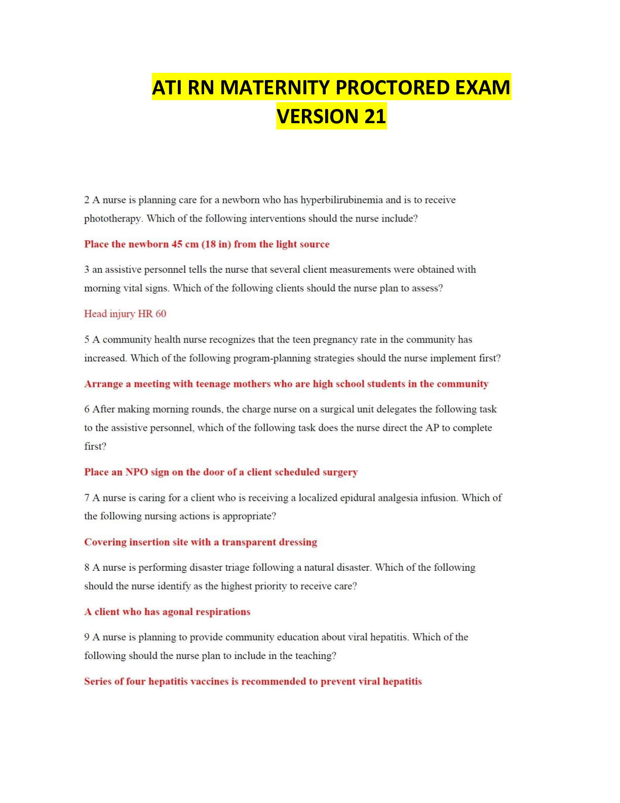 ATI RN Maternity Proctored Exam Version 21 Complete Questions & Answers ...