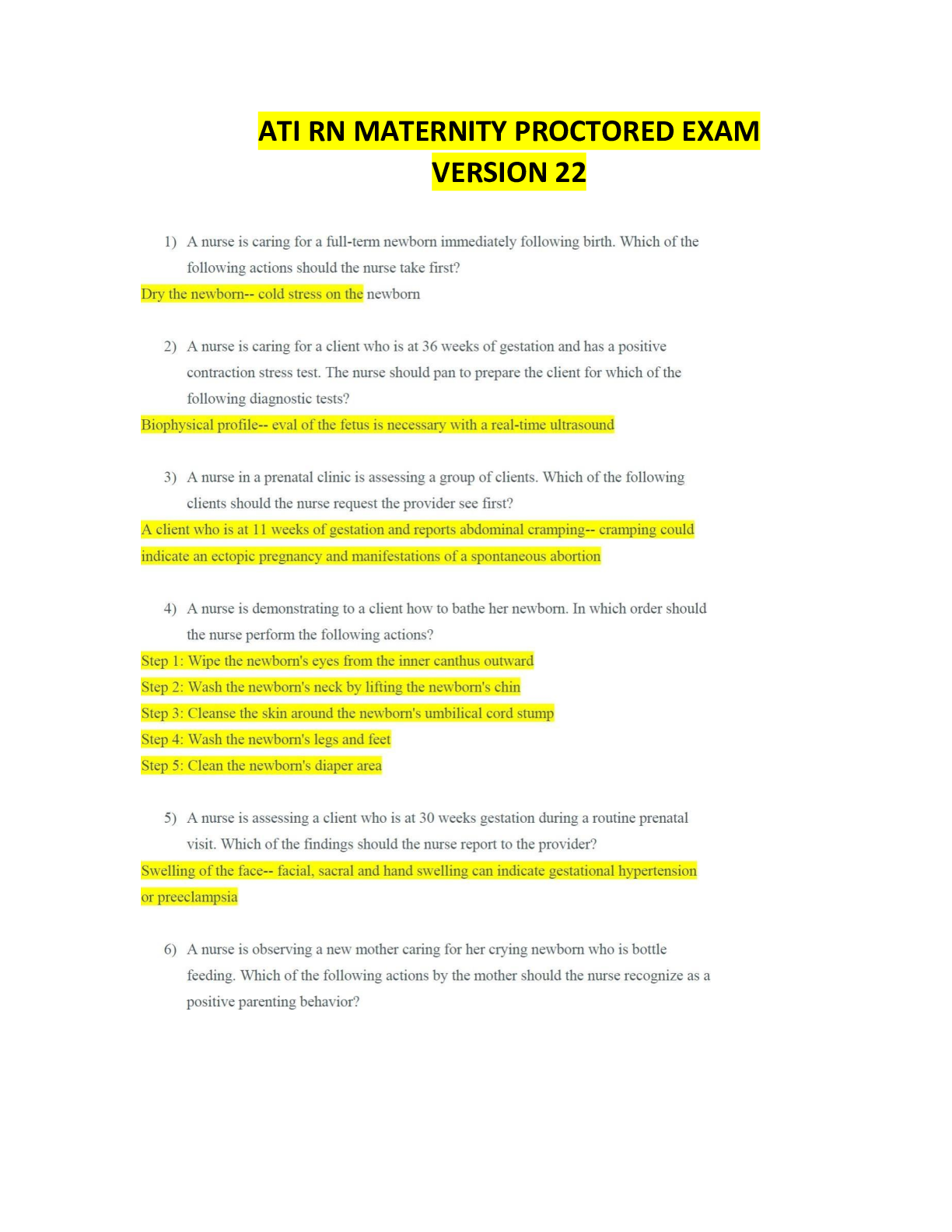 ATI RN Maternity Proctored Exam Version 22 Complete Questions & Answers ...