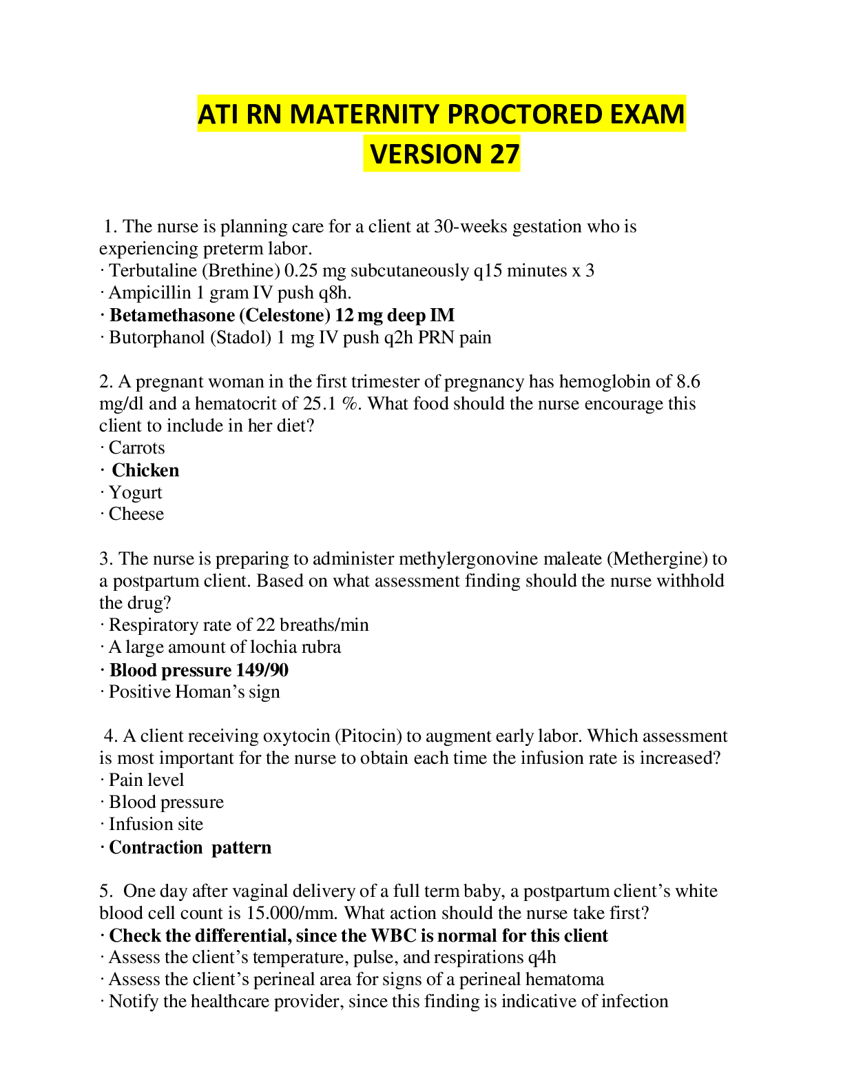 ATI RN Maternity Proctored Exam Version 27 Complete Questions & Answers ...