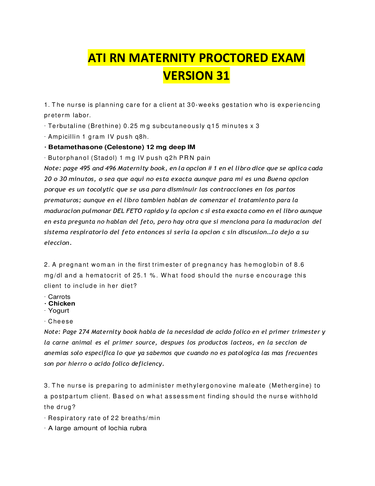 ATI RN Maternity Proctored Exam Version 31 Complete Questions & Answers ...
