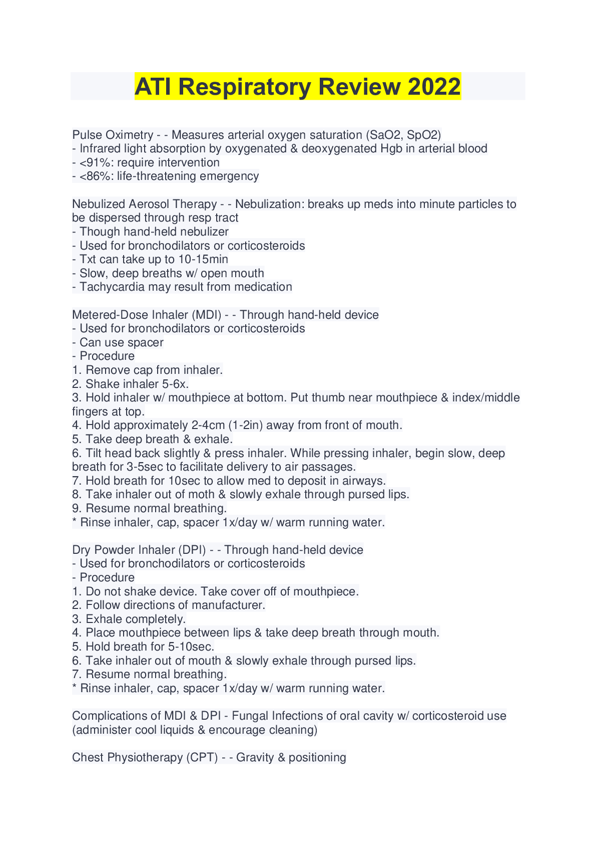 ATI Respiratory Review 2022 - Scholarfriends