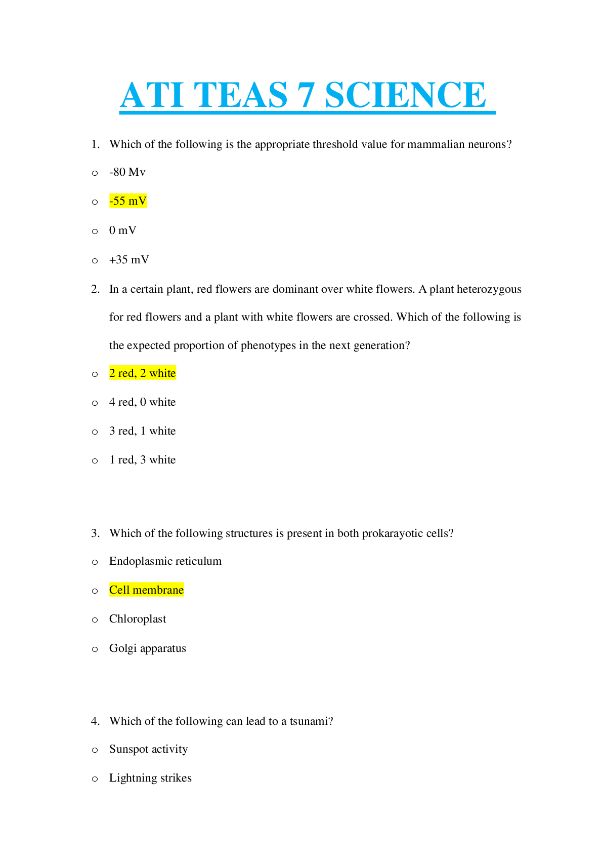ATI TEAS 7 SCIENCE LATEST UPDATE FOR 2022/ 2023 BEST FOR YOUR EXAM ...