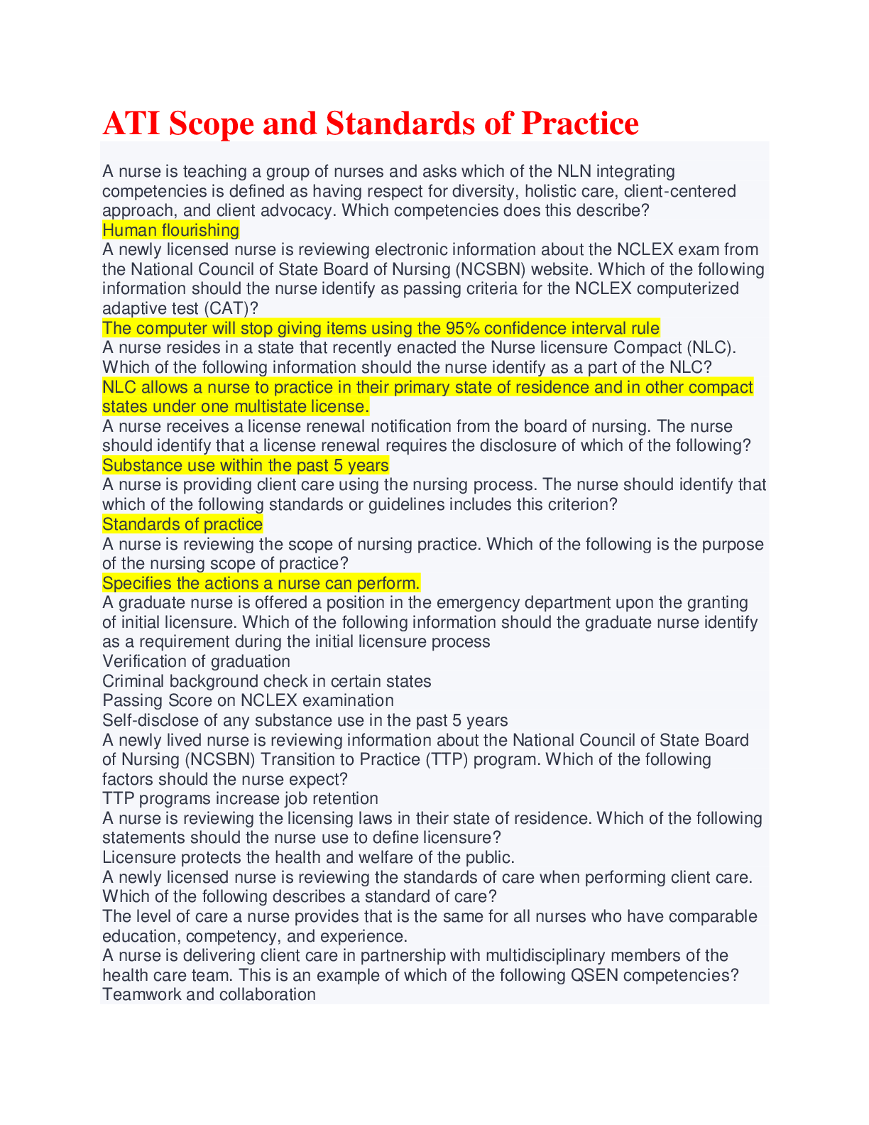 ATI Scope and Standards of Practice Test with Correct Answers grade A ...