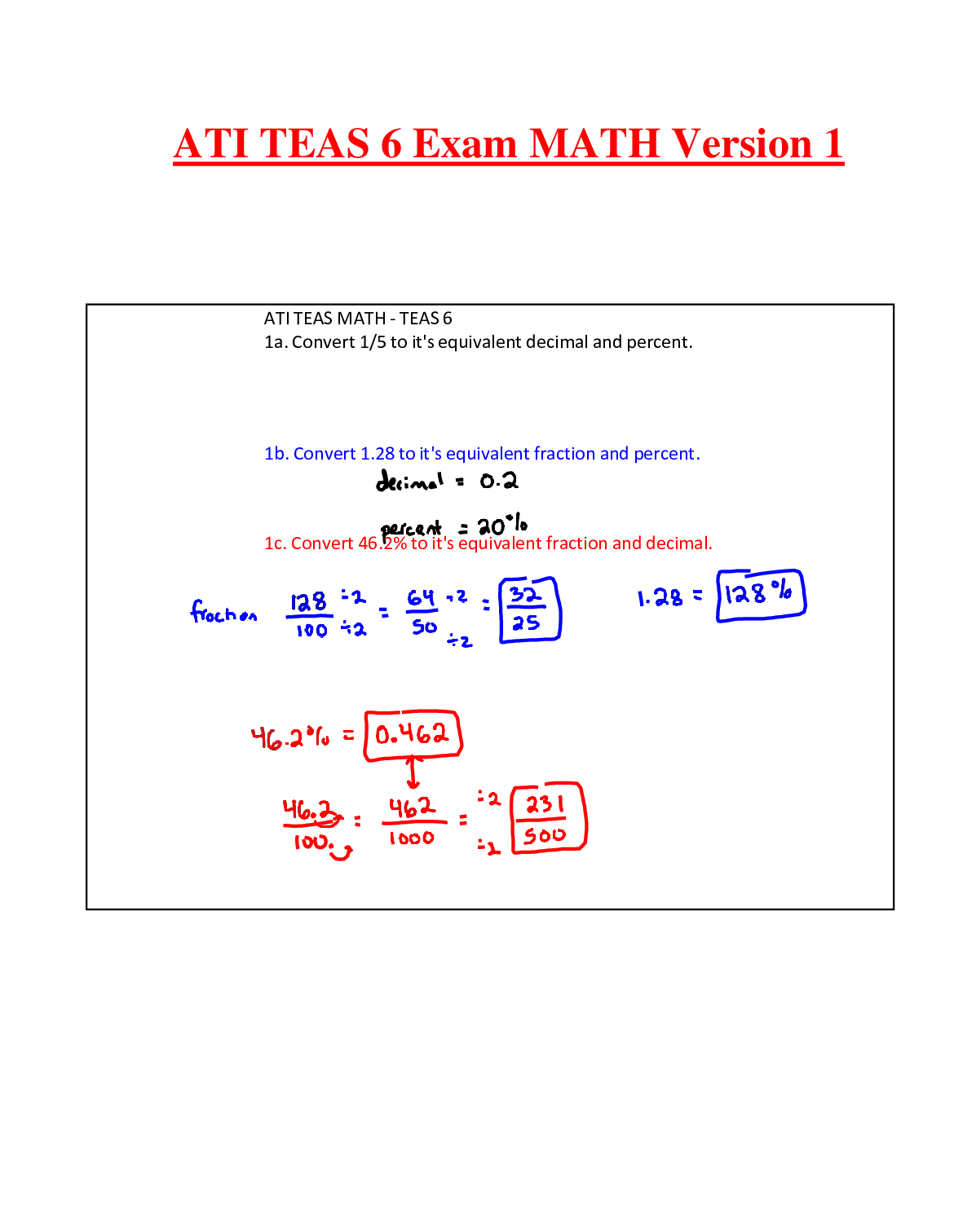 2022 -2023 ATI TEAS 6 Exam MATH Version 1 Complete Questions & Answers ...