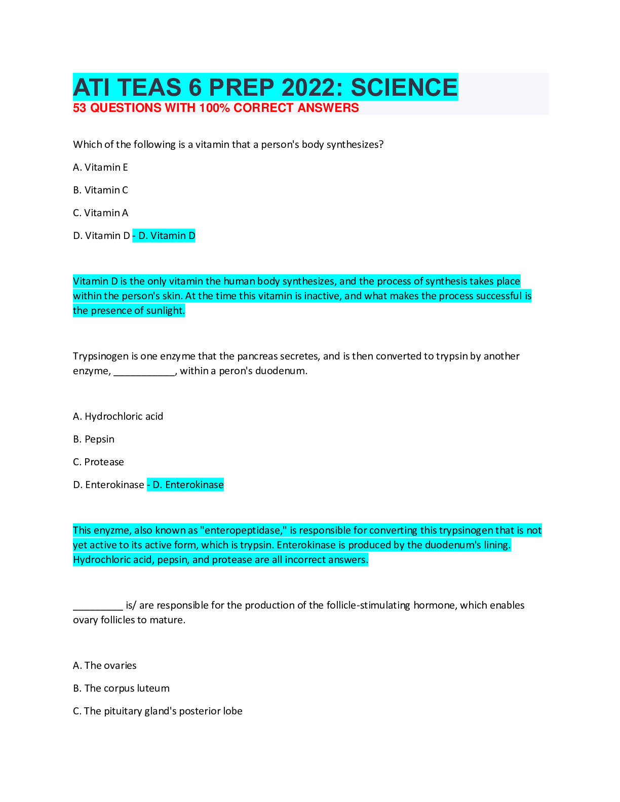 ATI TEAS 6 PREP 2022: SCIENCE 53 QUESTIONS WITH 100% CORRECT ANSWERS ...