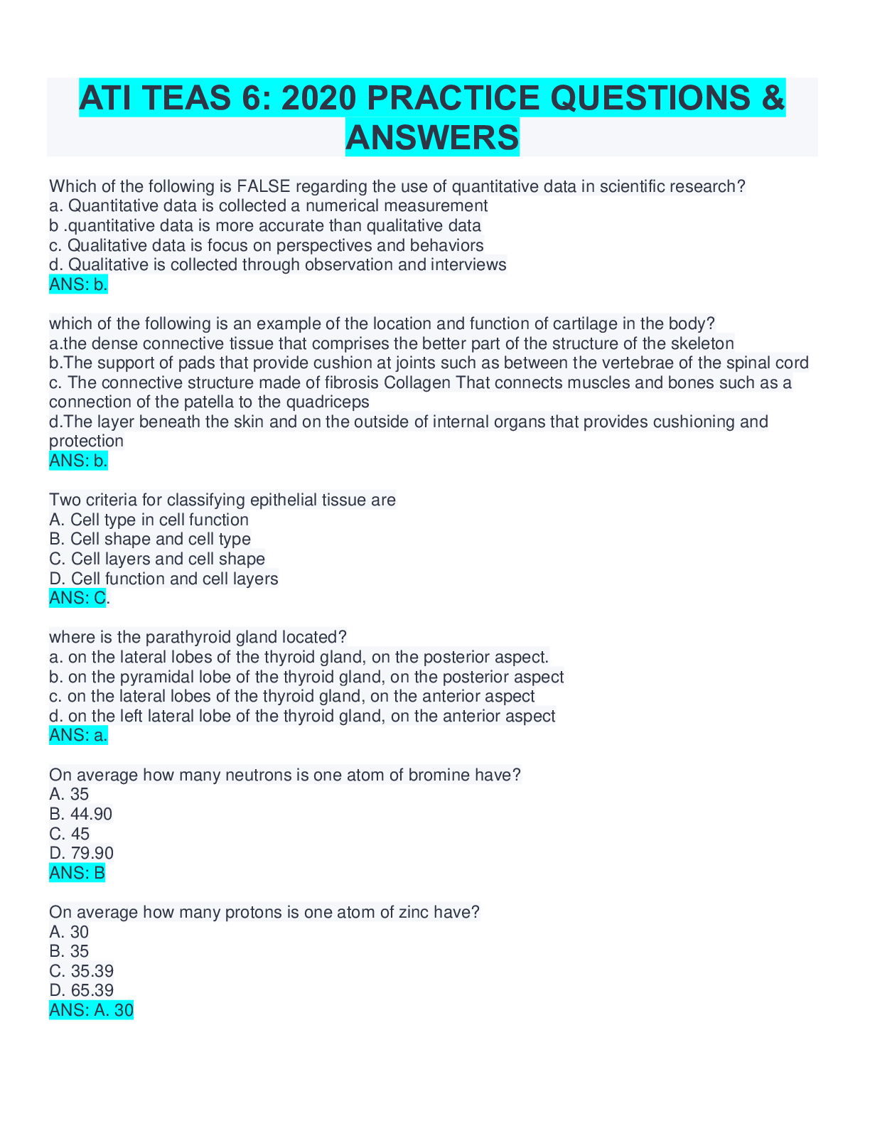 ATI TEAS 6: Reading with correct answers and their explanation ...