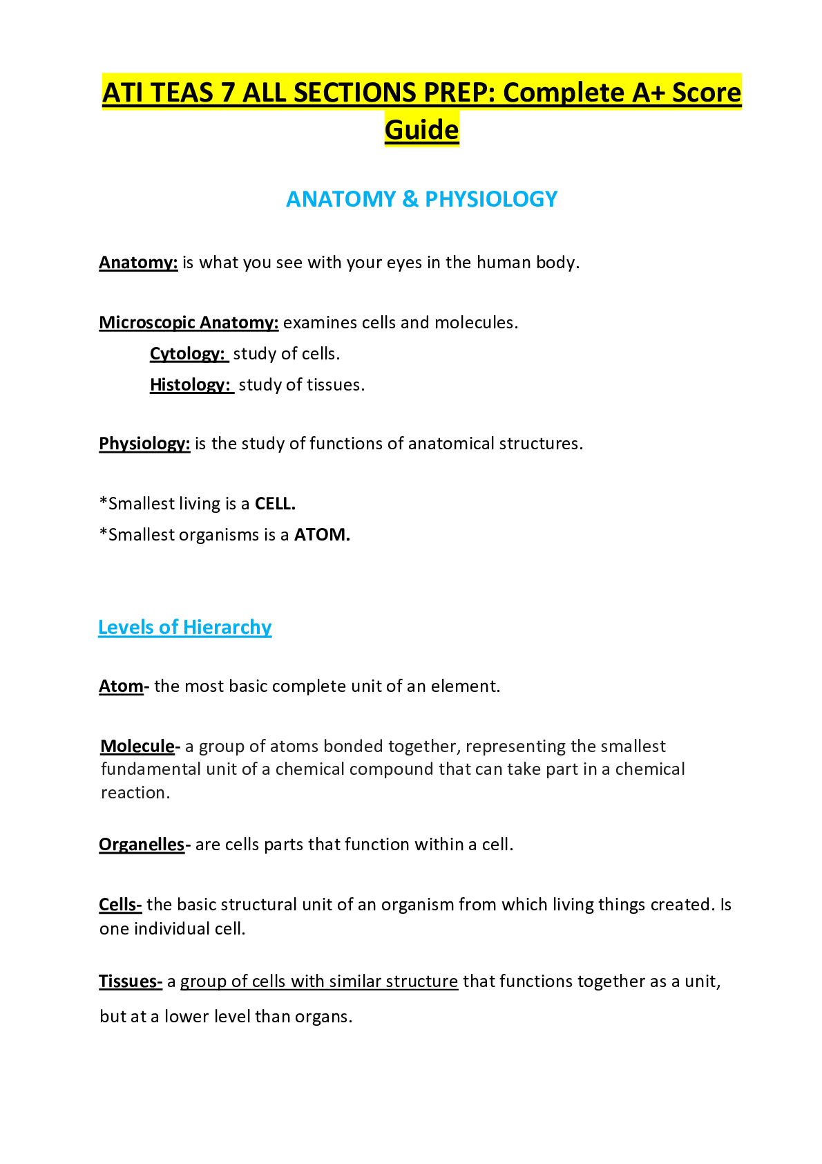 Summary ATI TEAS 7 ALL SECTIONS PREP: Complete A+ Score Guide; Latest ...