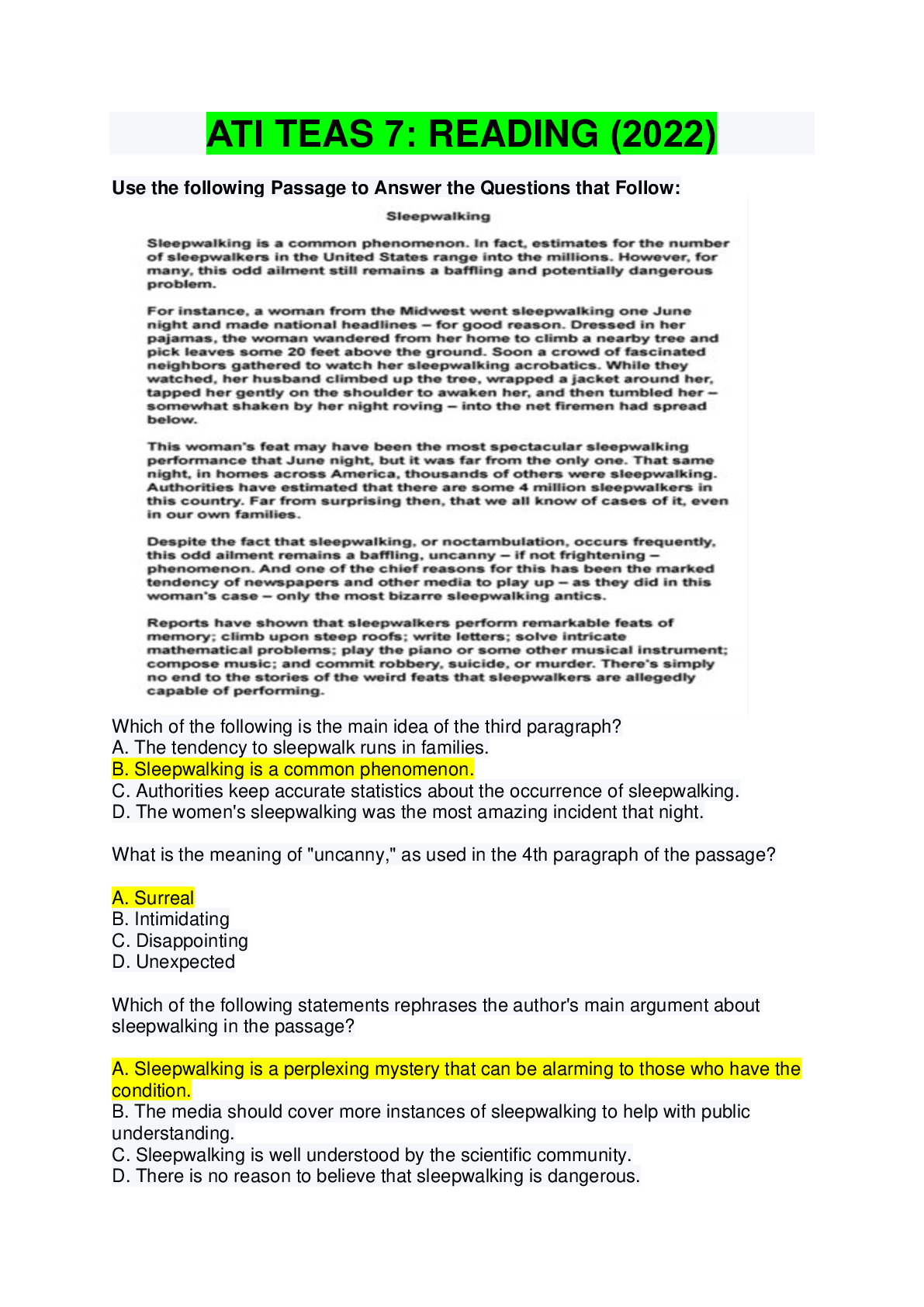 ATI TEAS 7: READING (2022) – Scholarfriends - Scholarfriends