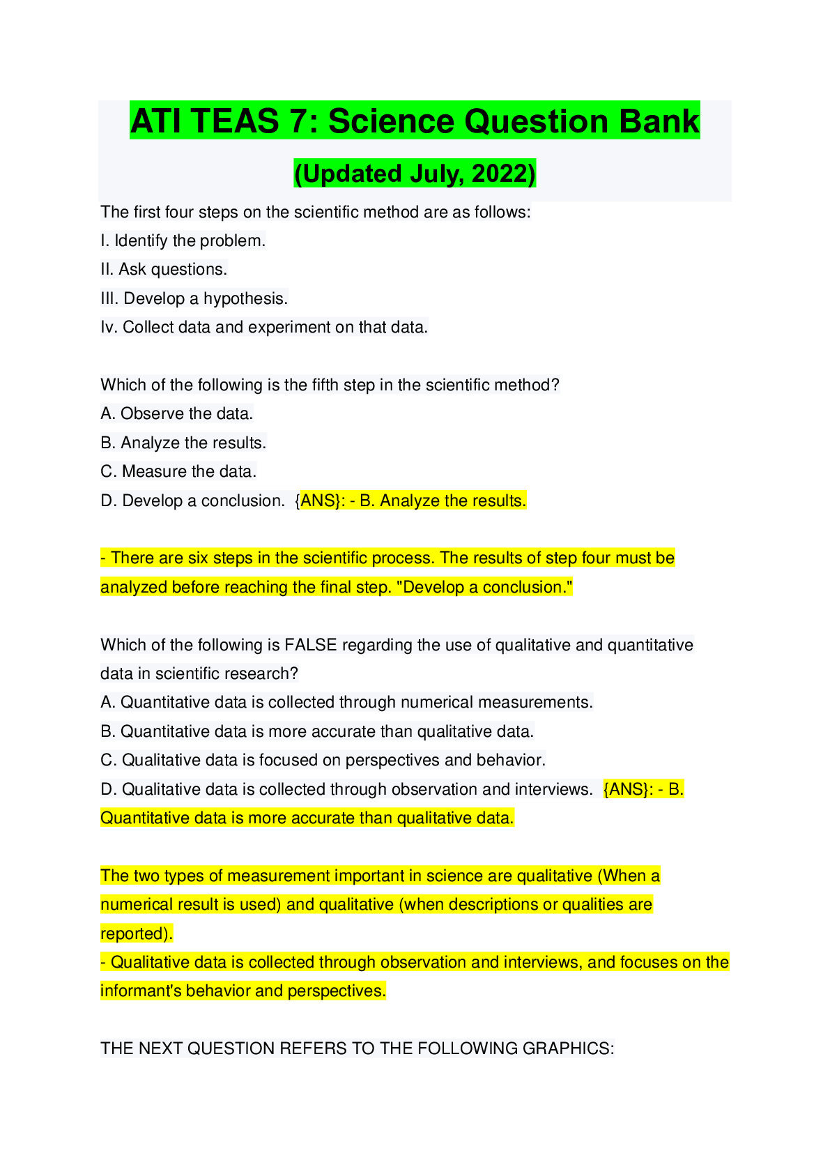 ATI TEAS 7: Science Question Bank (Updated July, 2022) - Scholarfriends