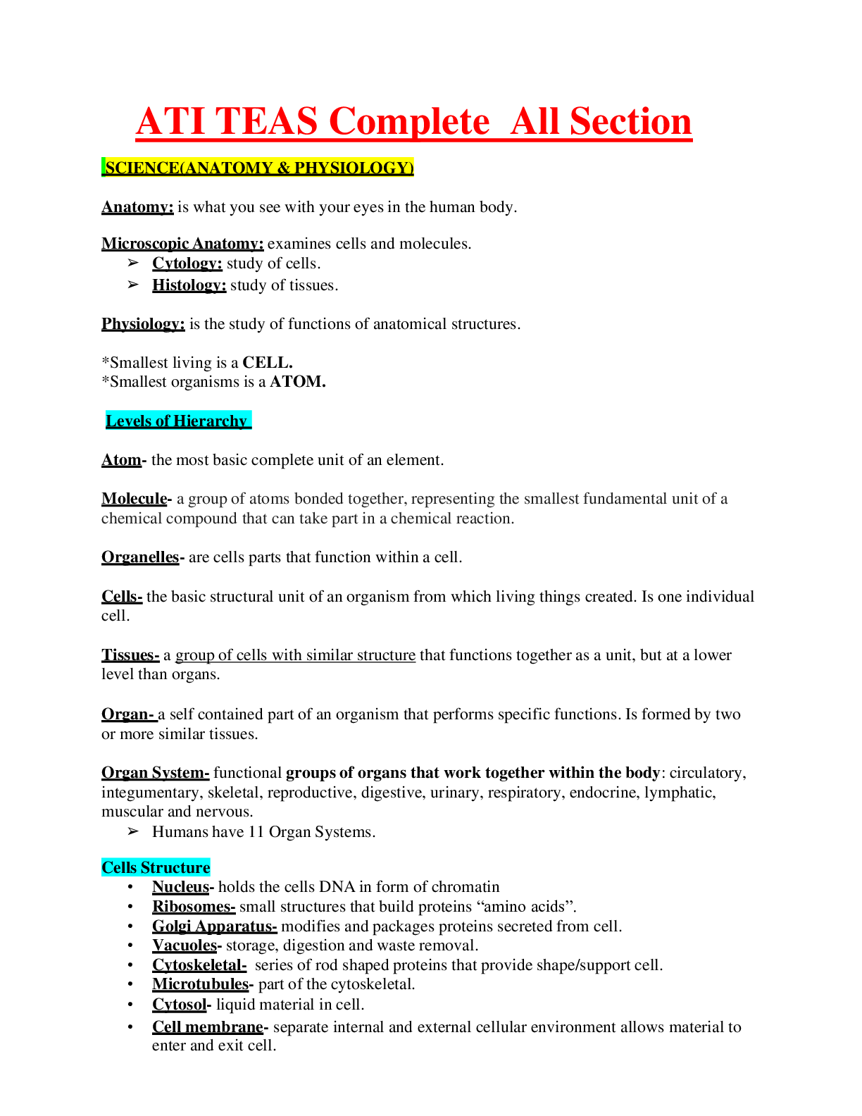 2022 -2023 ATI TEAS Complete All Section Complete Questions & Answers ...