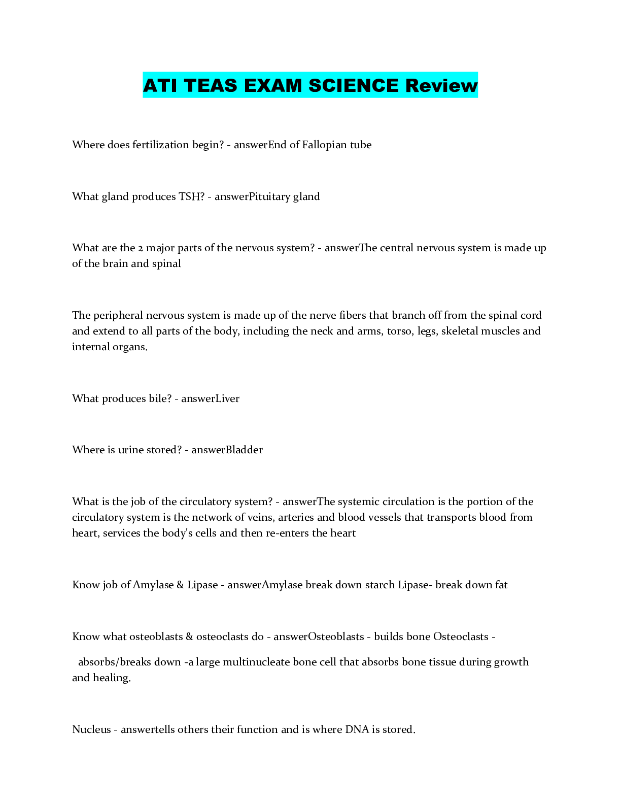 ATI TEAS EXAM SCIENCE Review - Scholarfriends