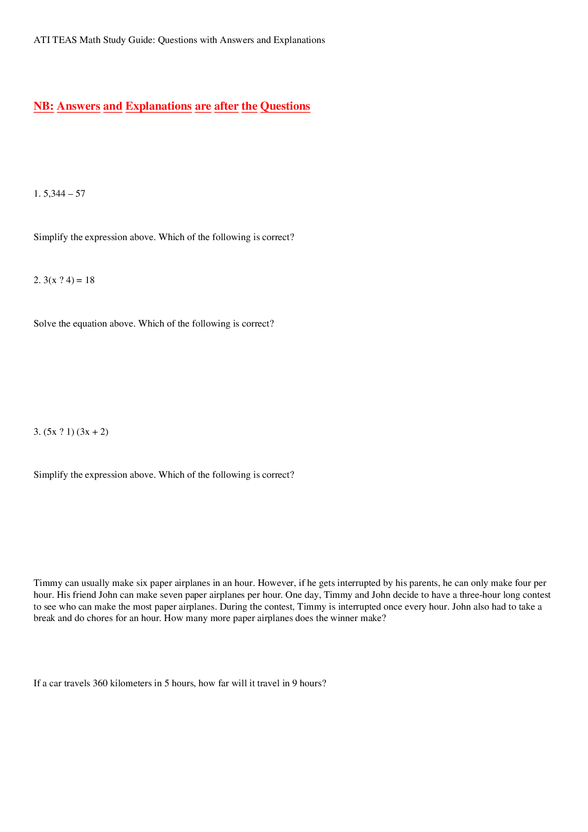 ATI TEAS Math Study Guide 2022: Questions with Answers and Explanations ...