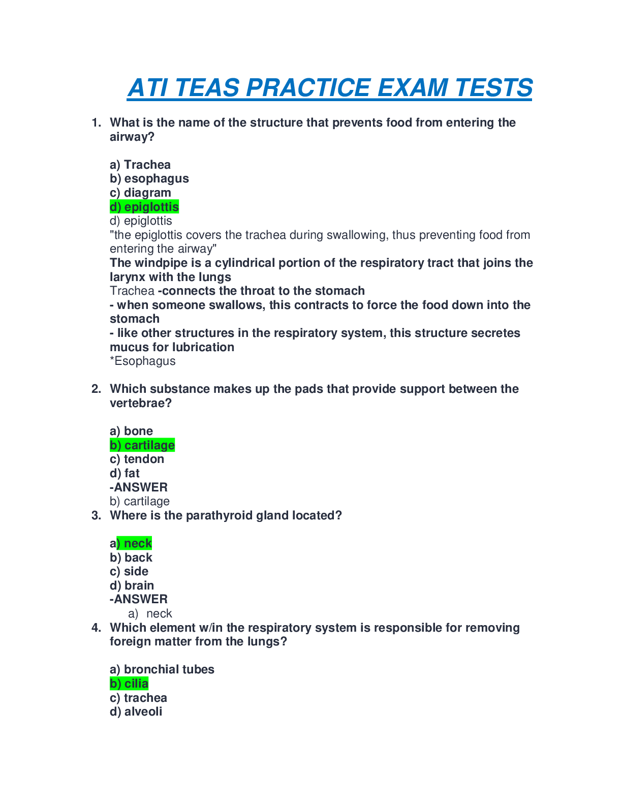 ATI TEAS PRACTICE EXAM TESTS QUESTIONS AND ANSWERS. - Scholarfriends