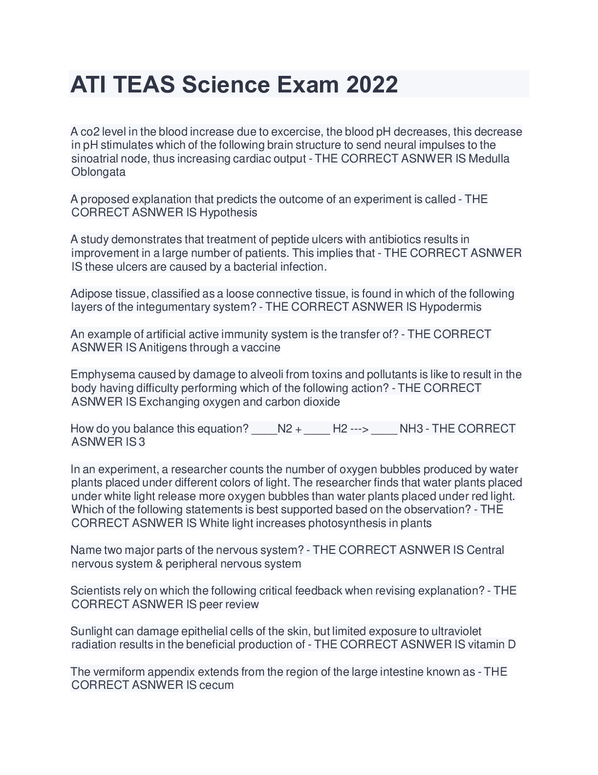 ATI TEAS Science Exam 2022/2023 Already Graded A - Scholarfriends