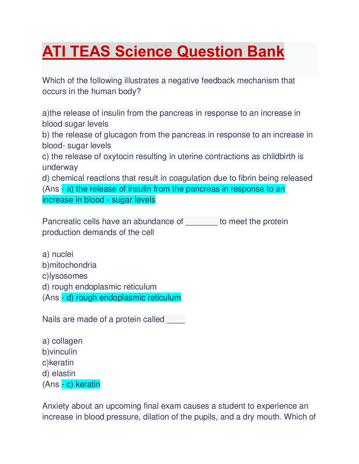 ATI TEAS Science Question Bank: Questions & Answers; Guaranteed A+ ...